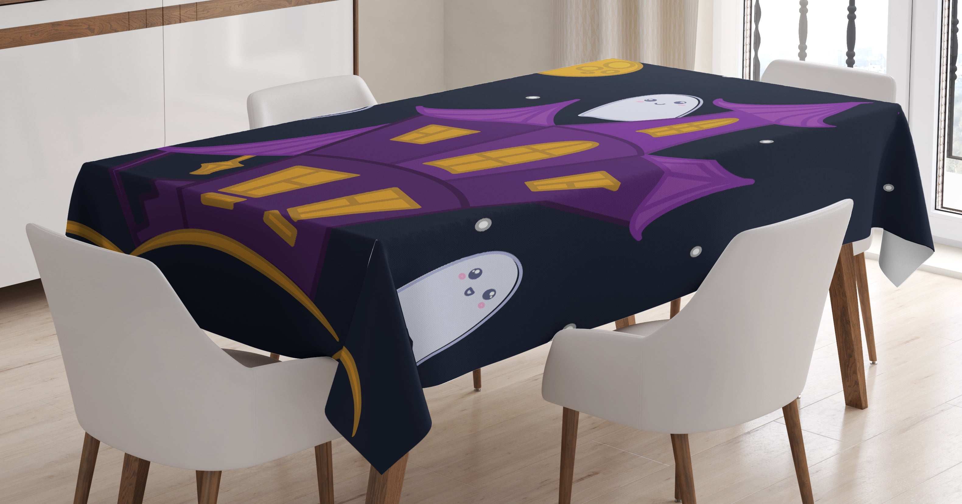 Ambesonne Ghost Tablecloth Rectangular Table Cover, Dark Night and ...