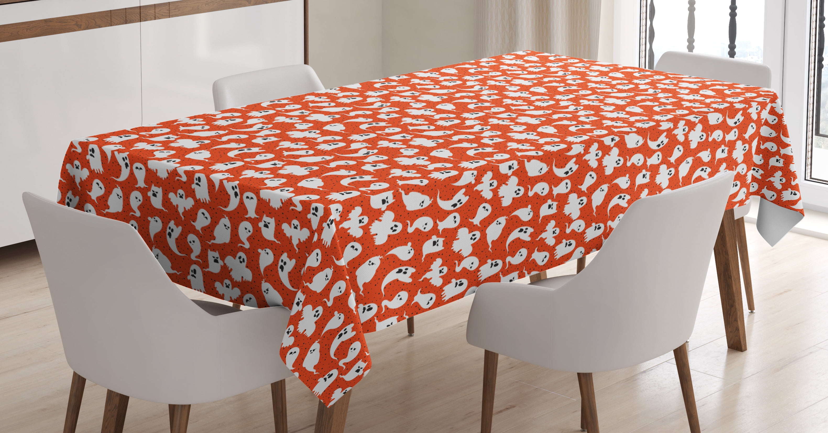 Ambesonne Ghost Tablecloth Rectangular Table Cover, Funny Halloween ...