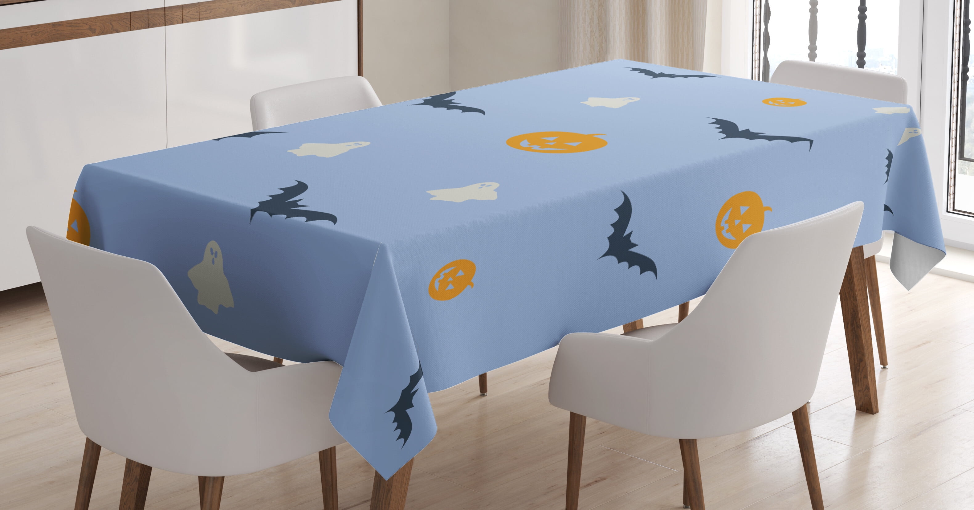 Ambesonne Ghost Tablecloth Rectangular Table Cover, Pumpkins and the ...