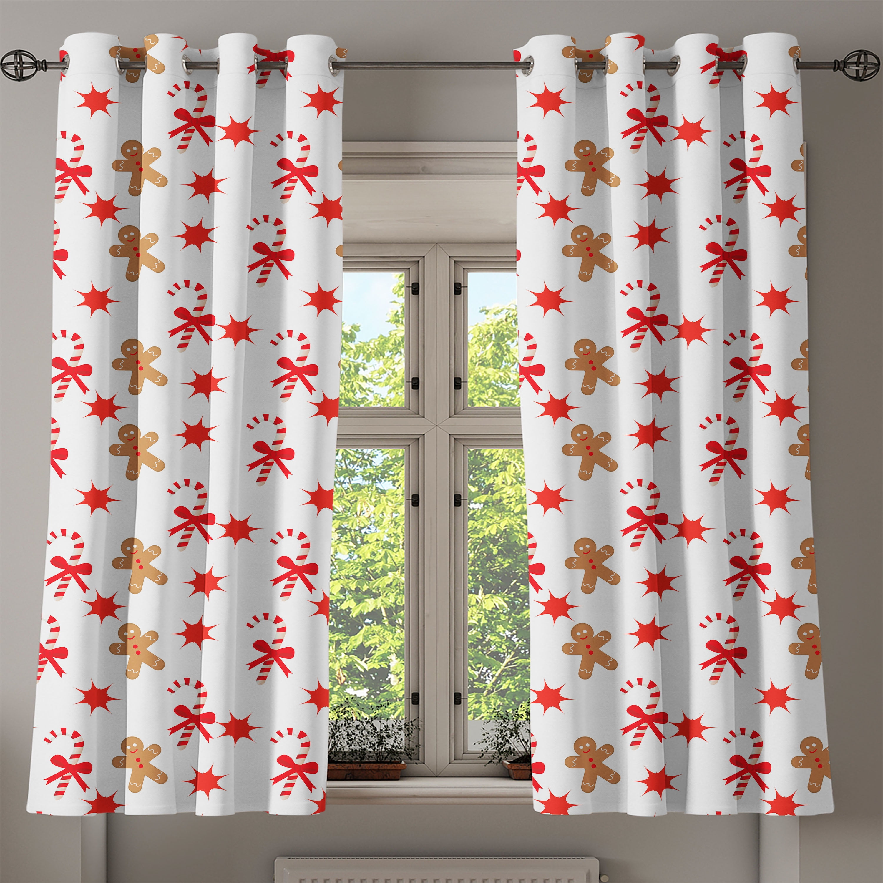 Ambesonne Gingerbread Man Grommet Curtain, Candy Red Star, 50" x 54 ...