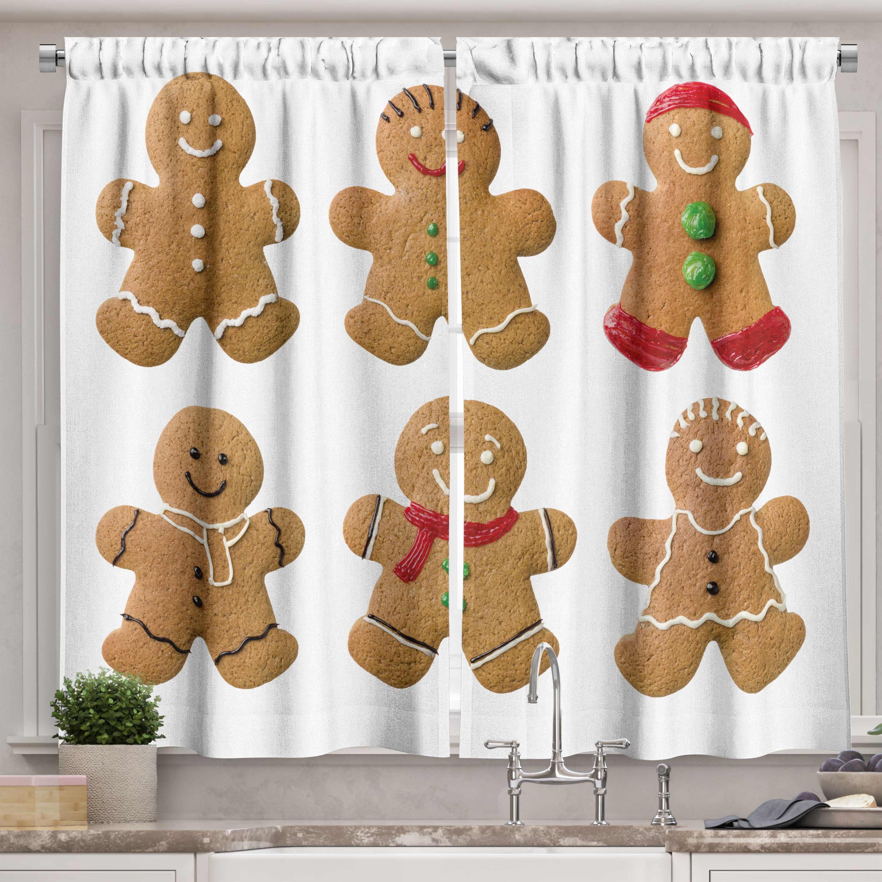 Ambesonne Gingerbread Man Kitchen Curtains, Homemade, 55"x39", Pale ...