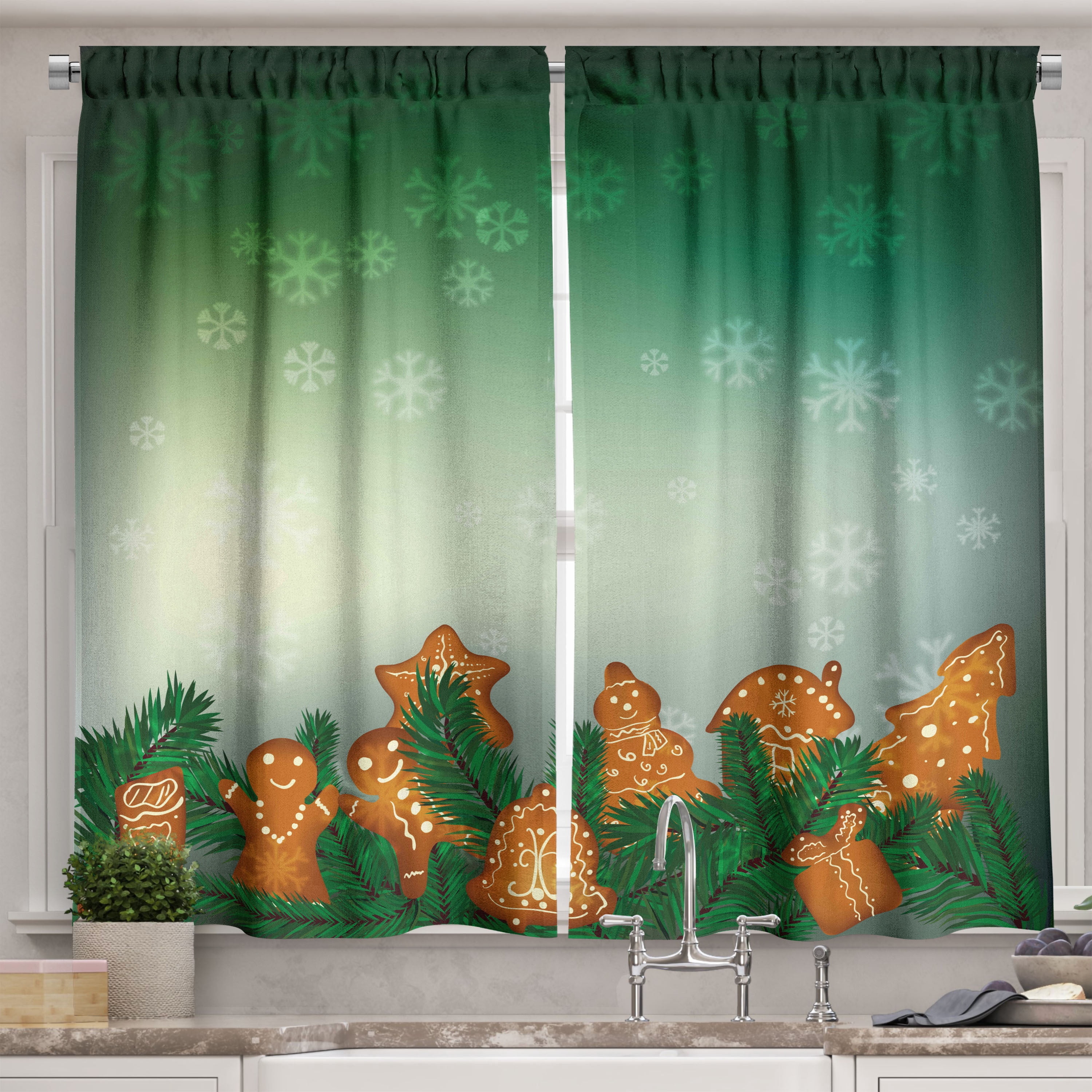 Ambesonne Gingerbread Man Kitchen Curtains, Xmas Cookies, 55"x39 ...