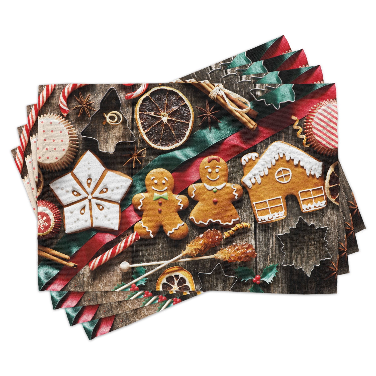 Ambesonne Gingerbread Man Place Mats Set of 4, Biscuits Rustic ...
