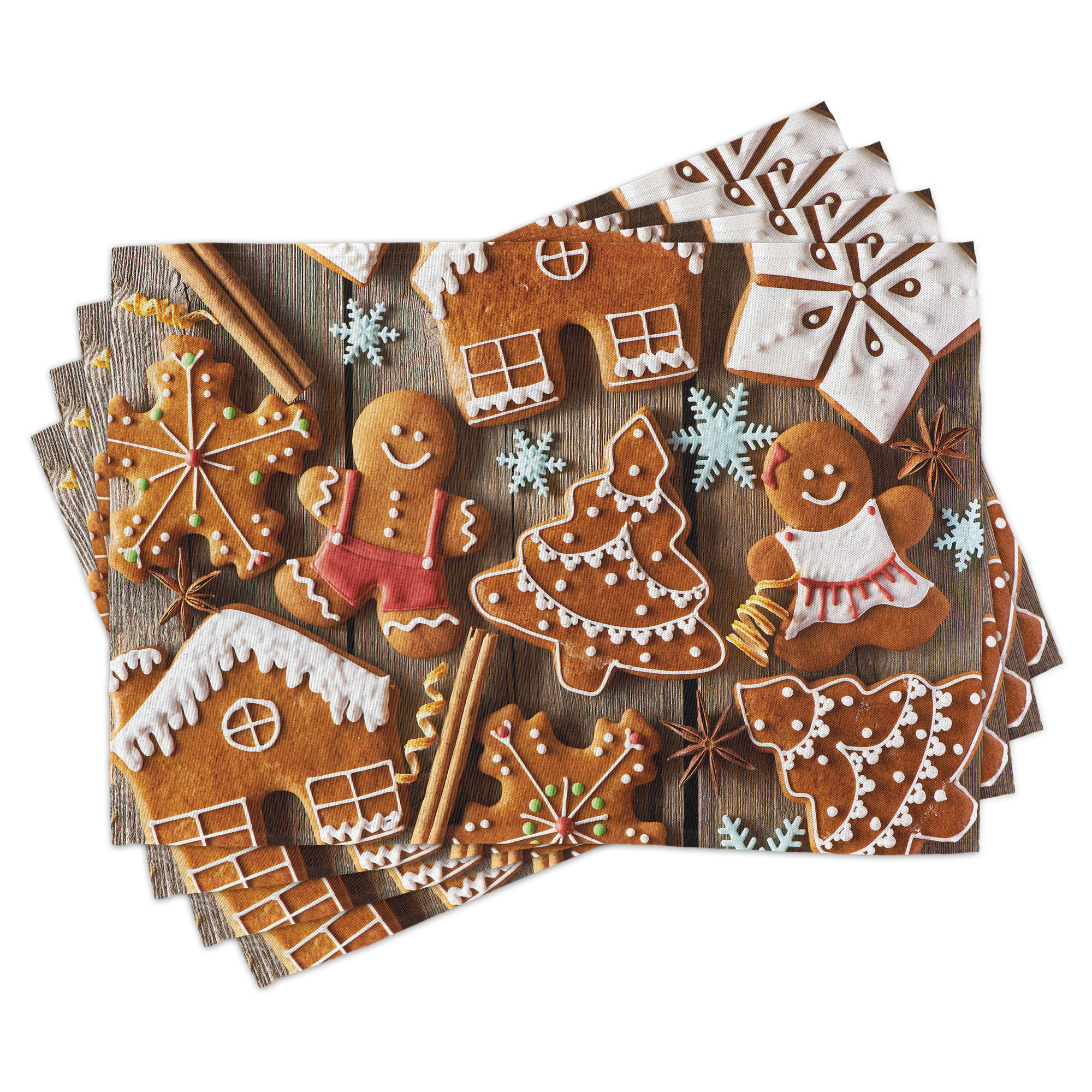 Ambesonne Gingerbread Man Place Mats Set of 4, Cookies Snow, Standard ...