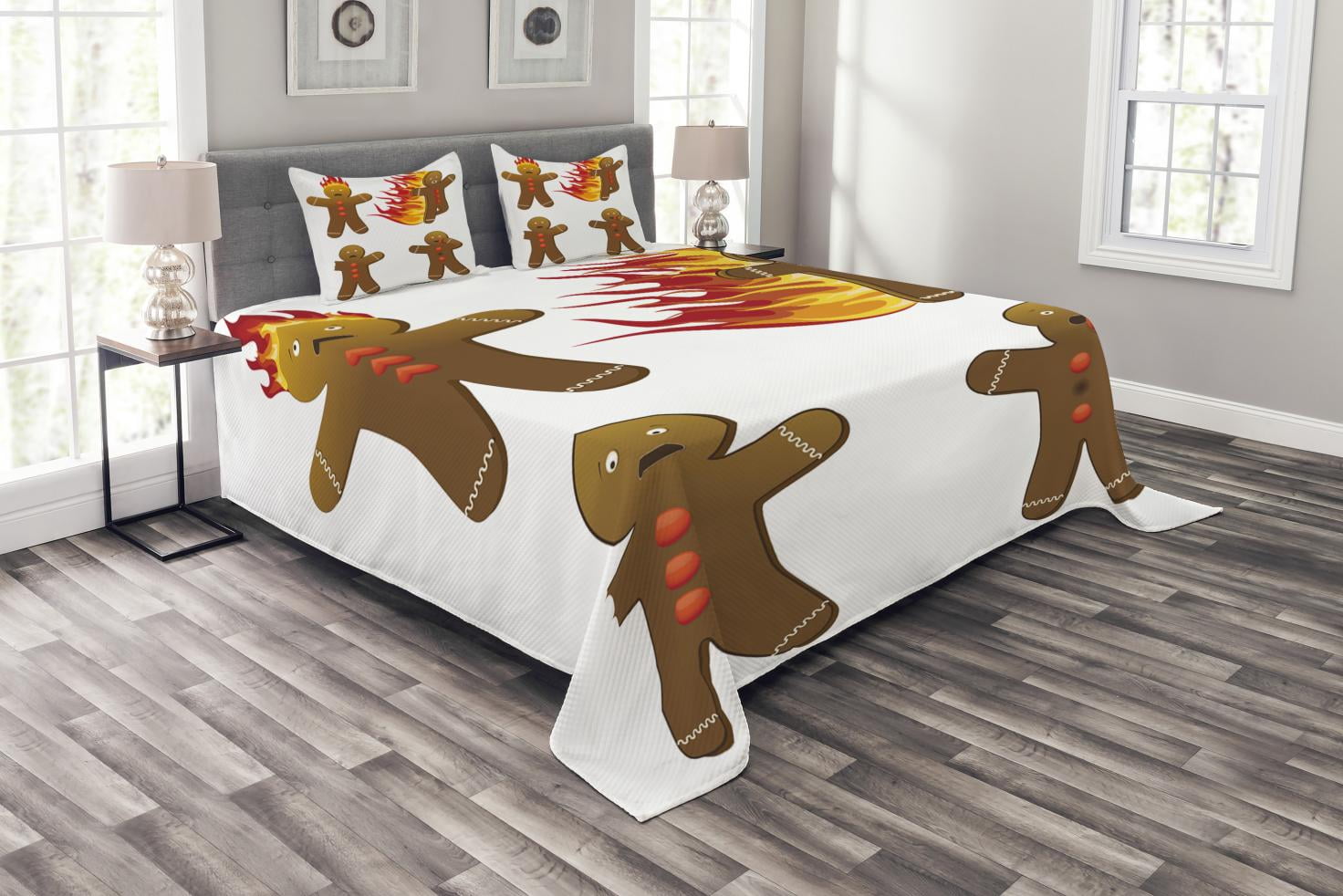 Ambesonne Gingerbread Man Quilted Bedspread Set 3 Pcs, Funny, Queen ...