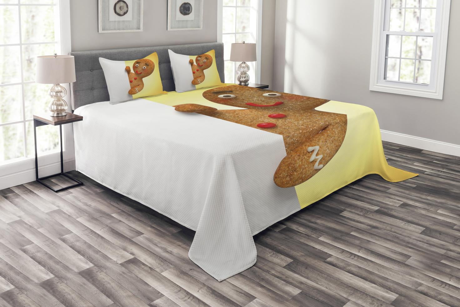 Ambesonne Gingerbread Man Quilted Bedspread Set 3 Pcs, Xmas Character ...