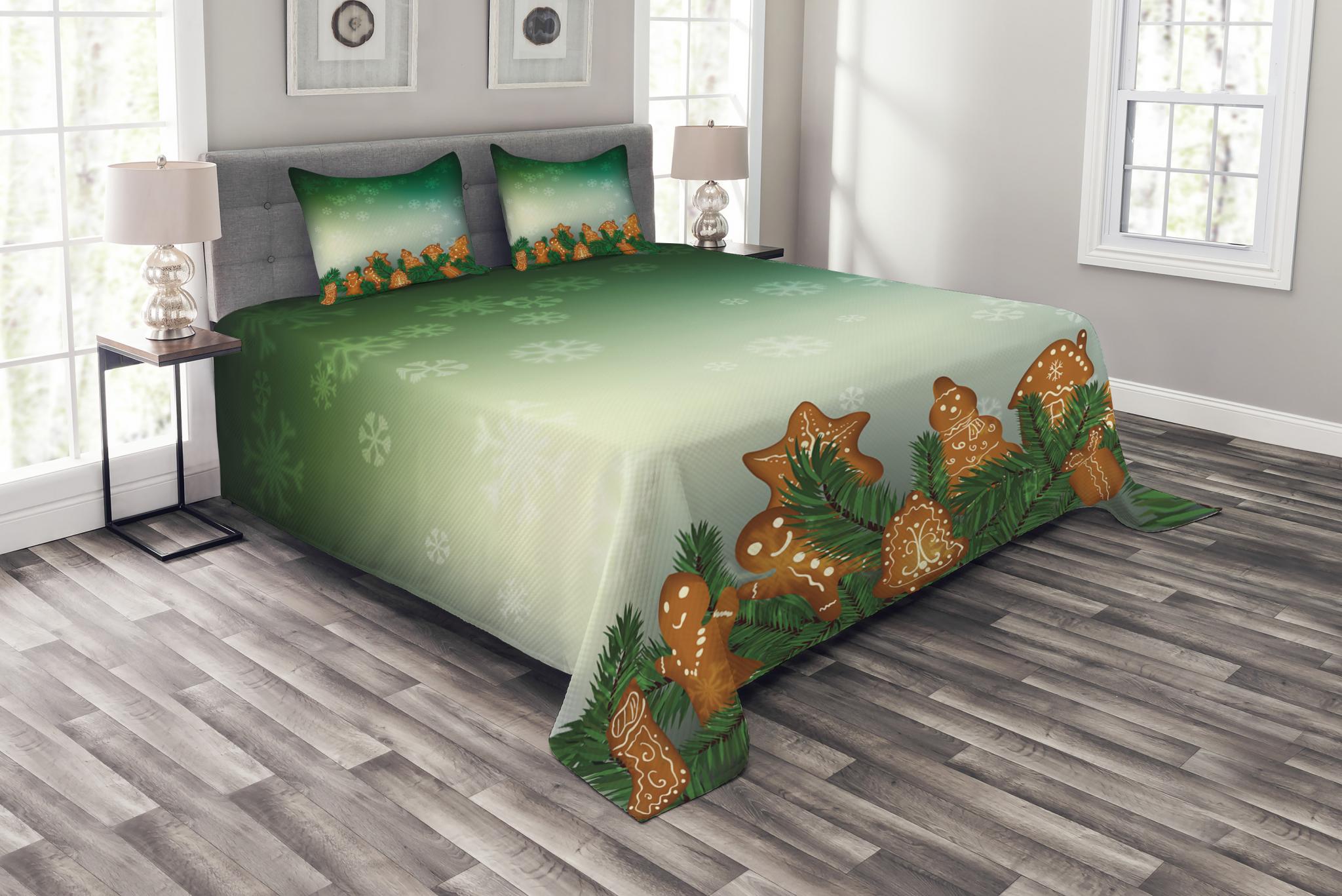 Ambesonne Gingerbread Man Quilted Bedspread Set 3 Pcs, Xmas Cookies ...