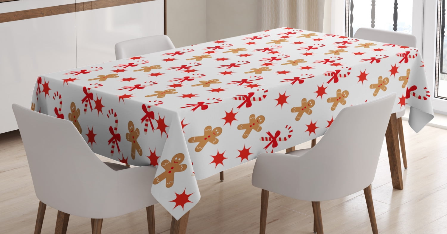 Ambesonne Gingerbread Man Tablecloth Rectangular Table Cover, Candy Red ...