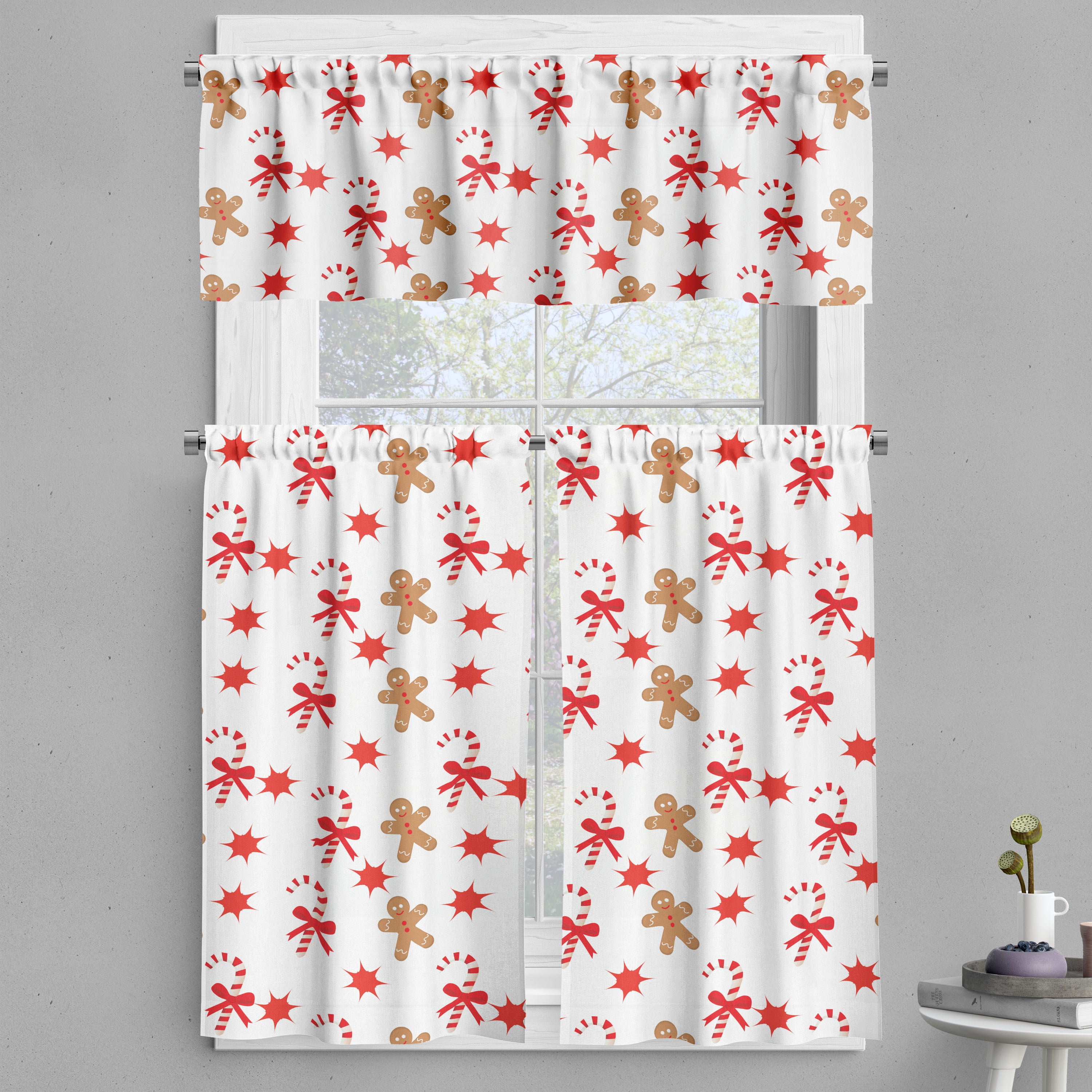 Ambesonne Gingerbread Man Valance & Curtain, Candy Red Star, 55"x30 ...