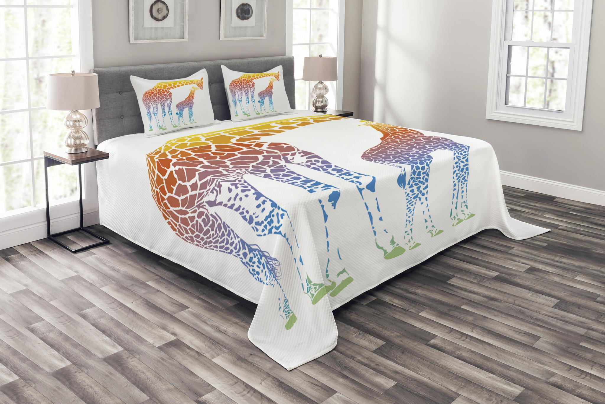 Ambesonne Giraffe Quilted Bedspread Set 3 Pcs, Surrealist View, Queen ...
