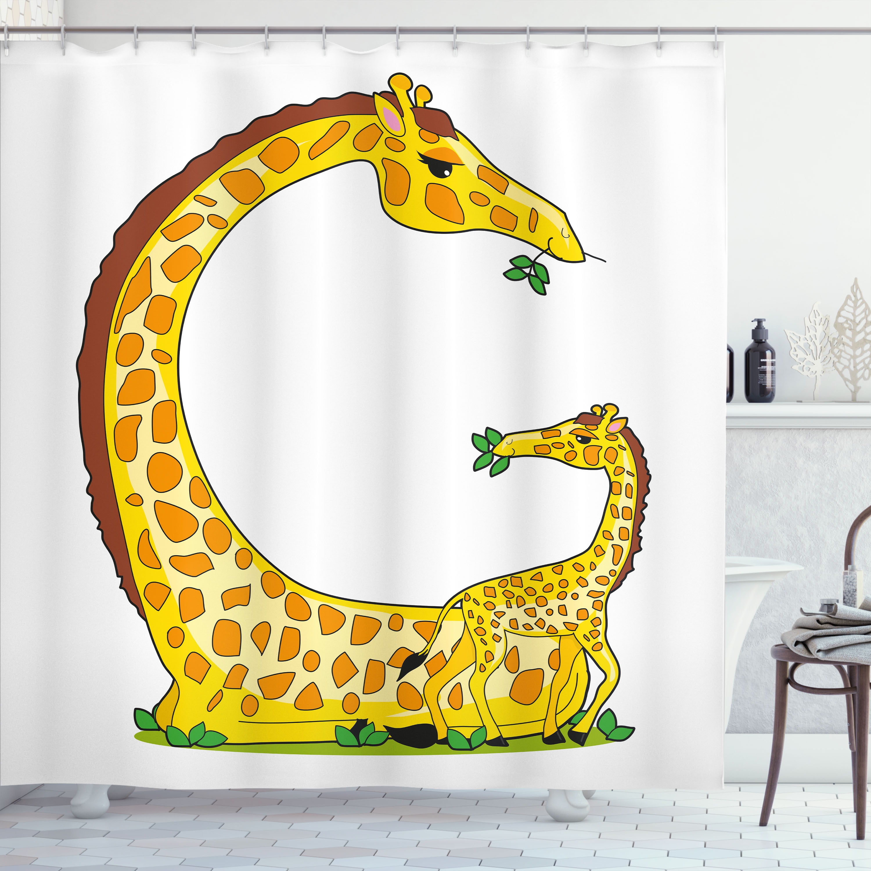 Ambesonne Giraffe Shower Curtain, African Animal Eating, 69"Wx75"L ...