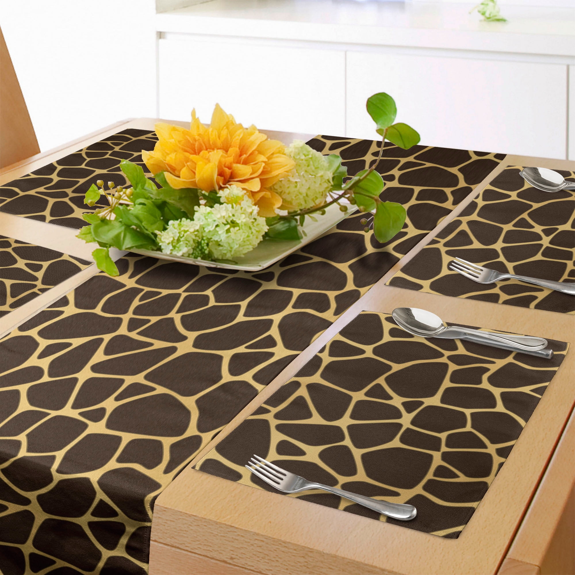 Ambesonne Giraffe Table Runner & Placemats, Abstract Animal Skin Design ...