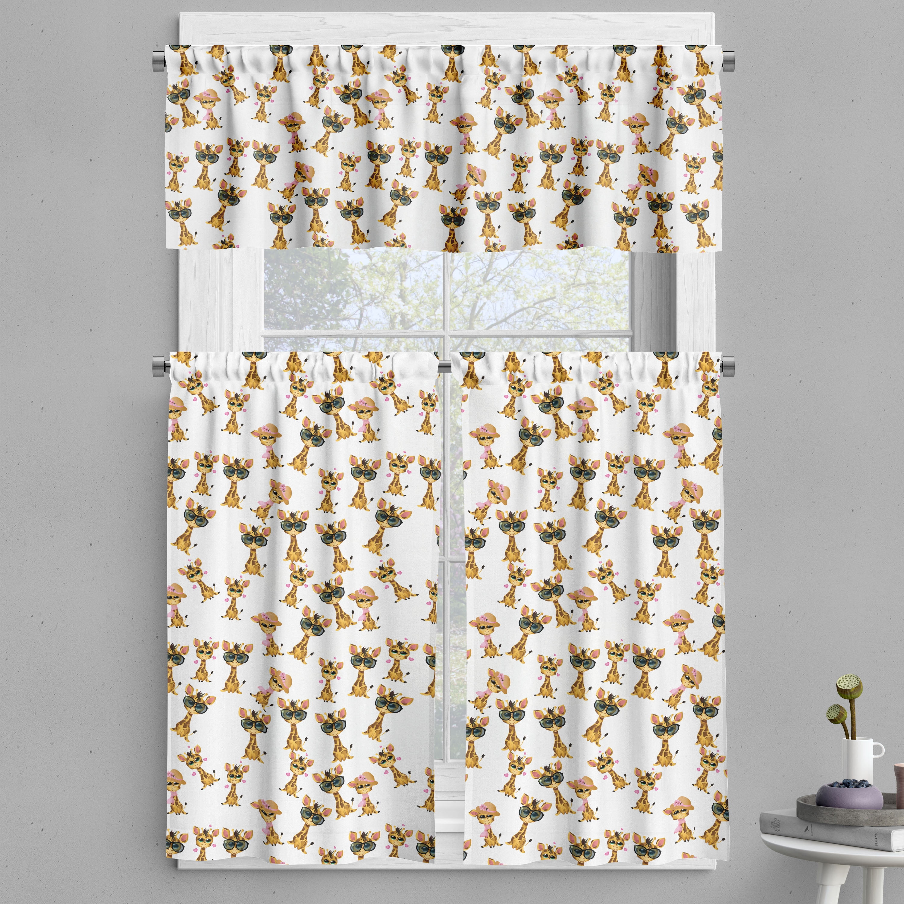 Ambesonne Giraffe Valance & Curtain, Romantic Characters, 55"x45", Pale ...
