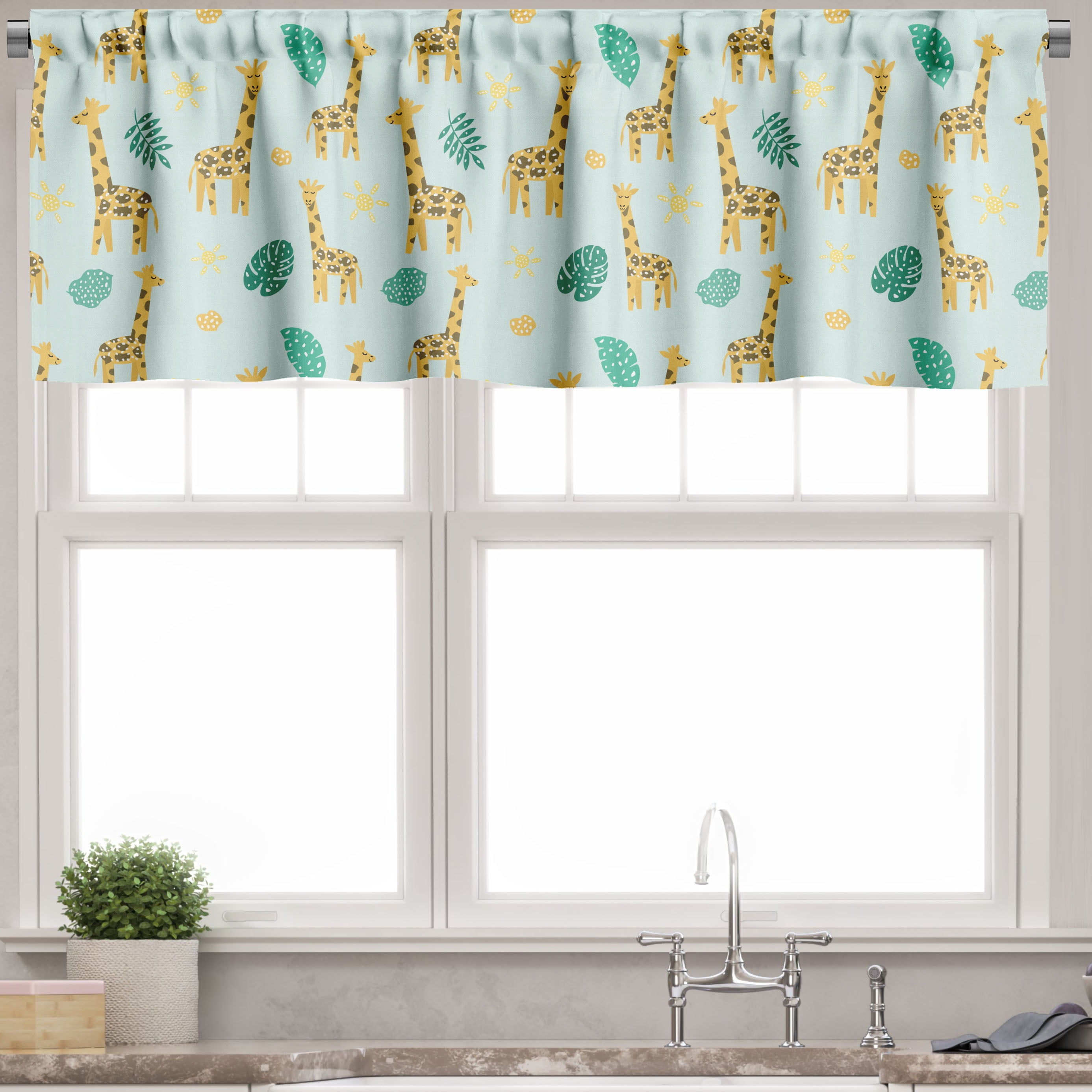 Ambesonne Giraffe Valance Pack of 2, Monstera Sun Symbol Cartoon, 54 ...