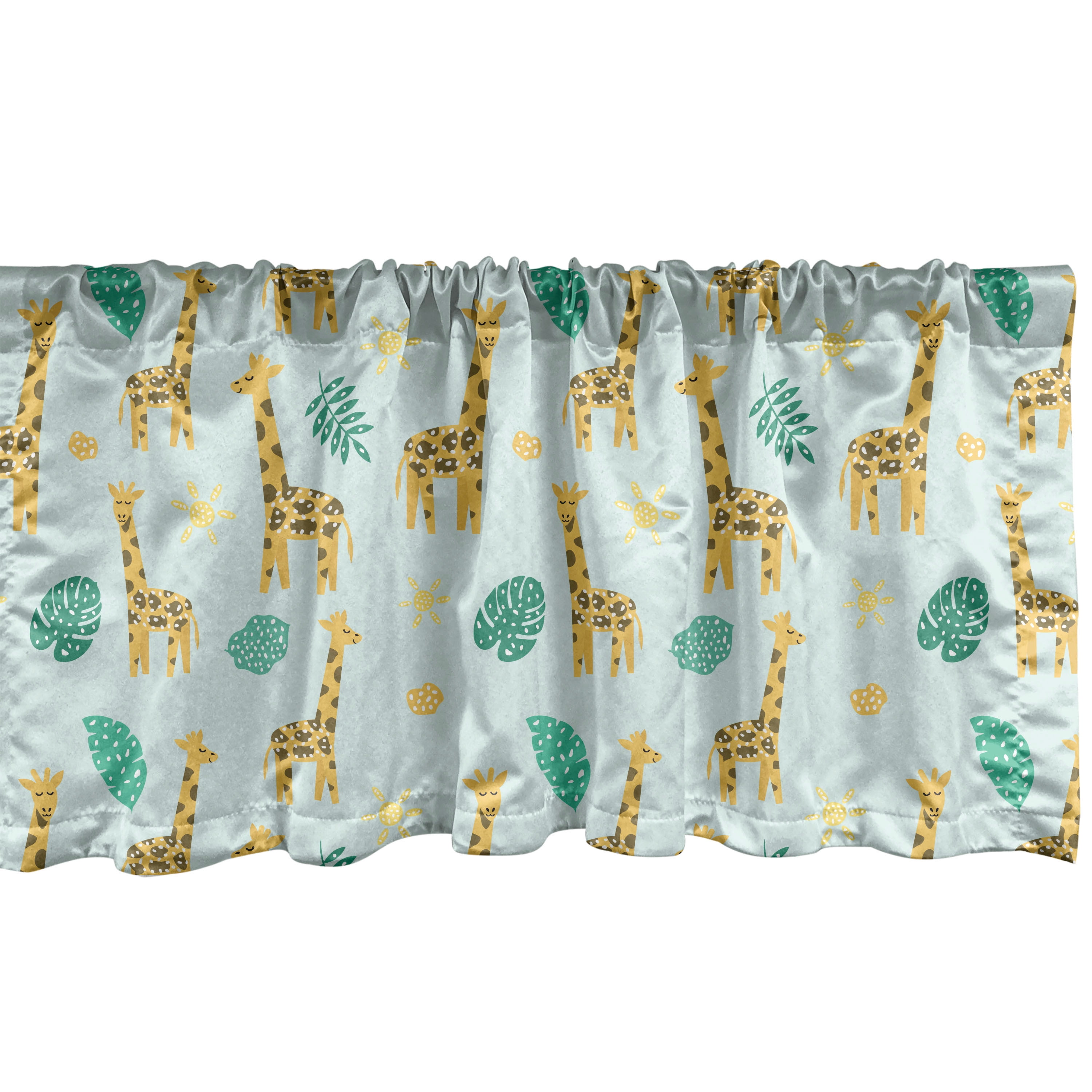 Ambesonne Giraffe Window Valance, Monstera Sun Symbol Cartoon, 54" X 18 ...