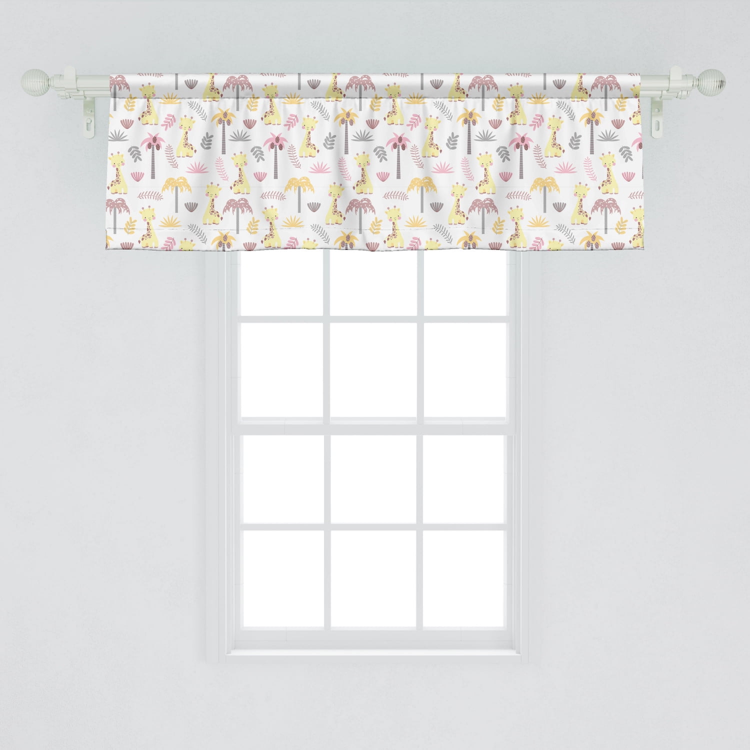 Ambesonne Giraffe Window Valance, Young Baby Giraffes in with Palm ...