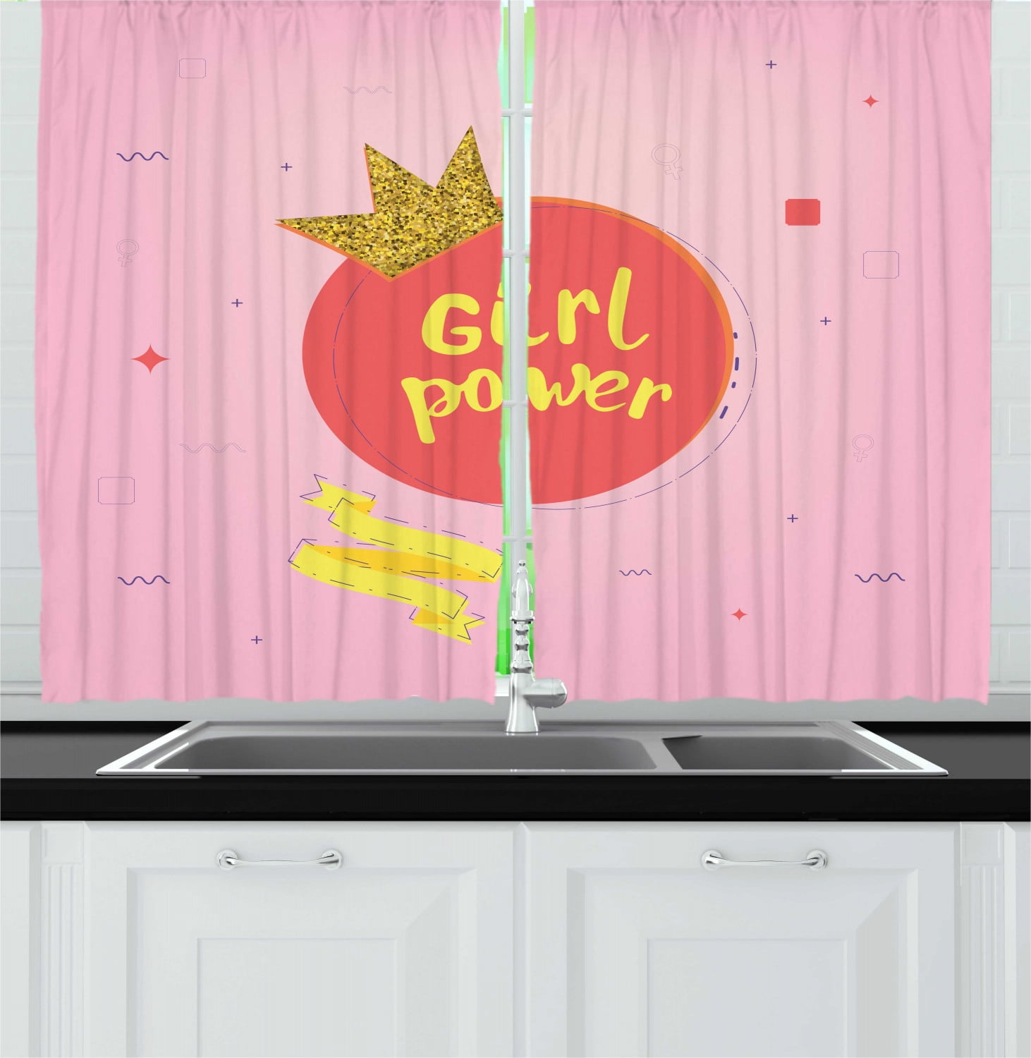 Ambesonne Girl Slogan Kitchen Curtains, Iconic Design Crown, 55"x39 ...