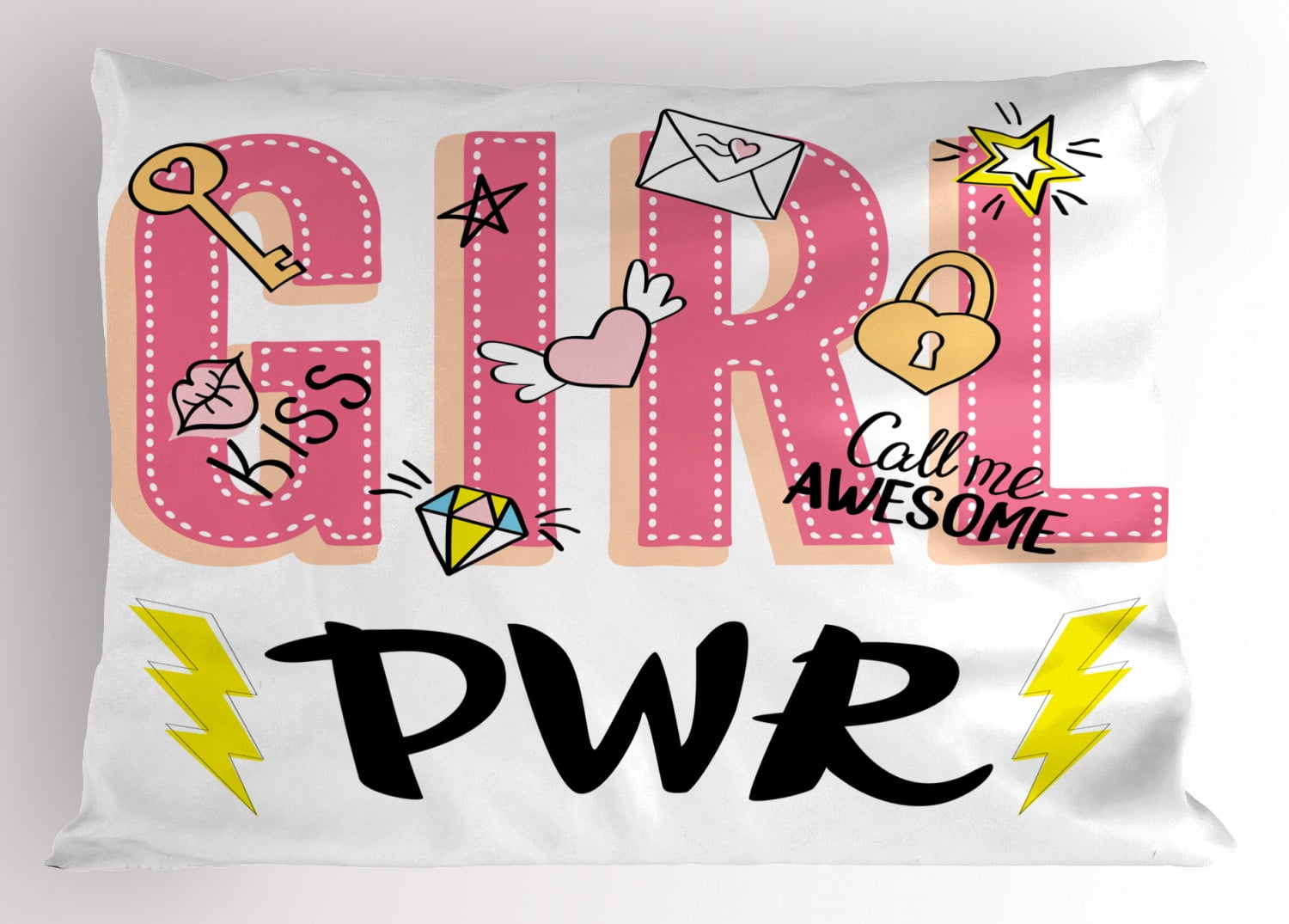 Ambesonne Girl Slogan Pillow Sham, Girl Power with Hearts, 36" X 20 ...