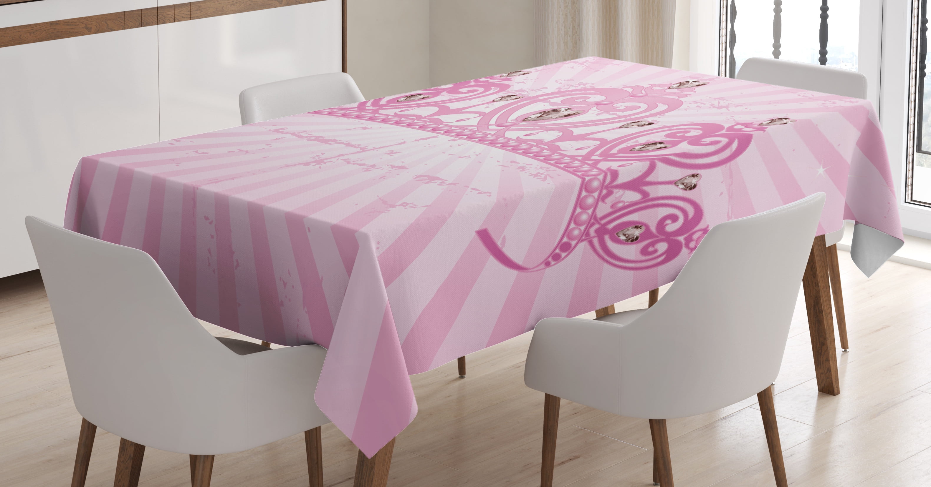 Ambesonne Girls Tablecloth Rectangular Table Cover, Pink Cartoon, 60 ...