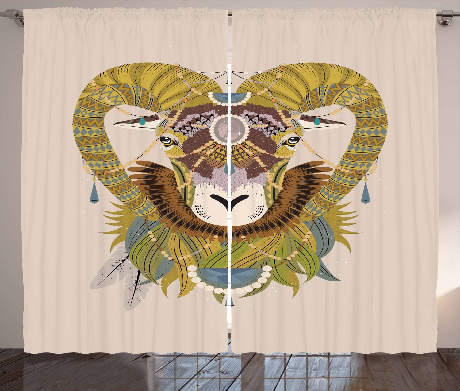 Ambesonne Goat Curtains 2 Panel Set, Animal Head, 108" x 90 ...