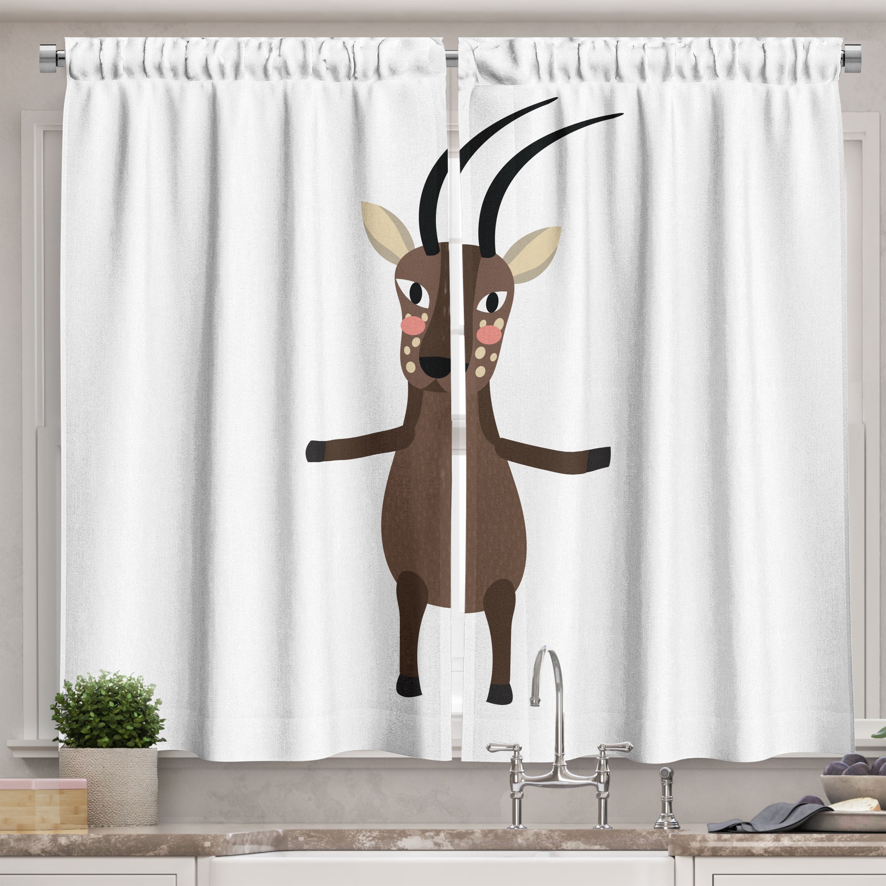 Ambesonne Goat Kitchen Curtains, Split Hoove Saola Standing, 55"x39 ...