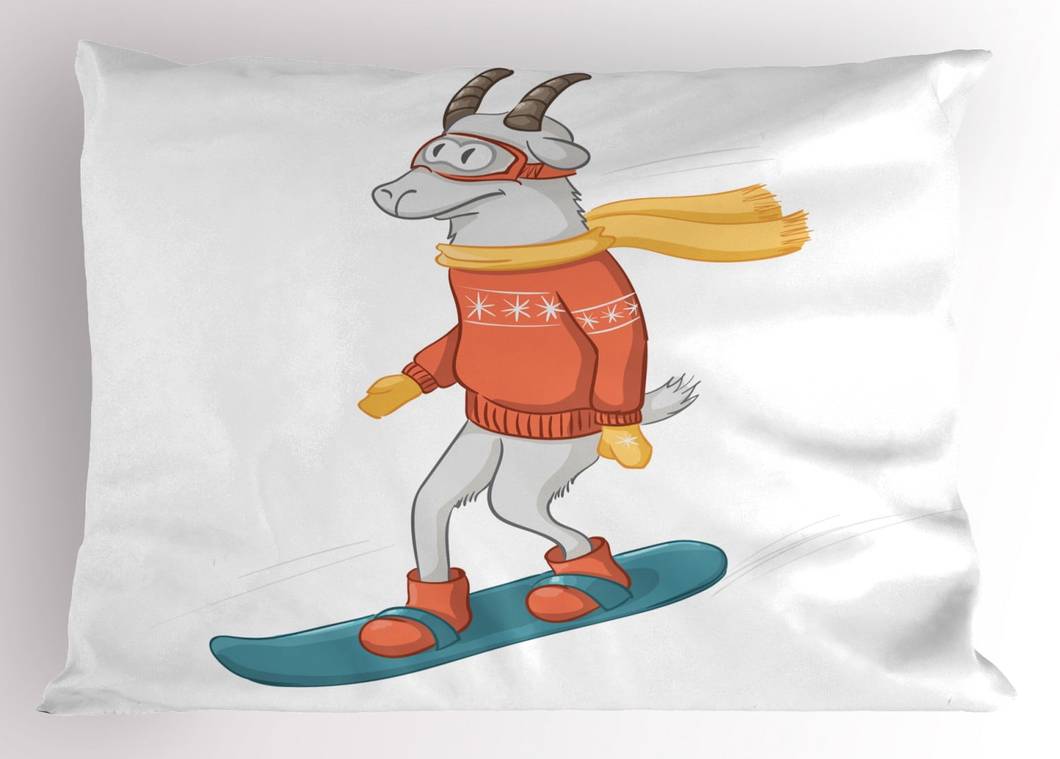 Ambesonne Goat Pillow Sham, Cartoon Goat Snowboarding, 26" X 20 ...