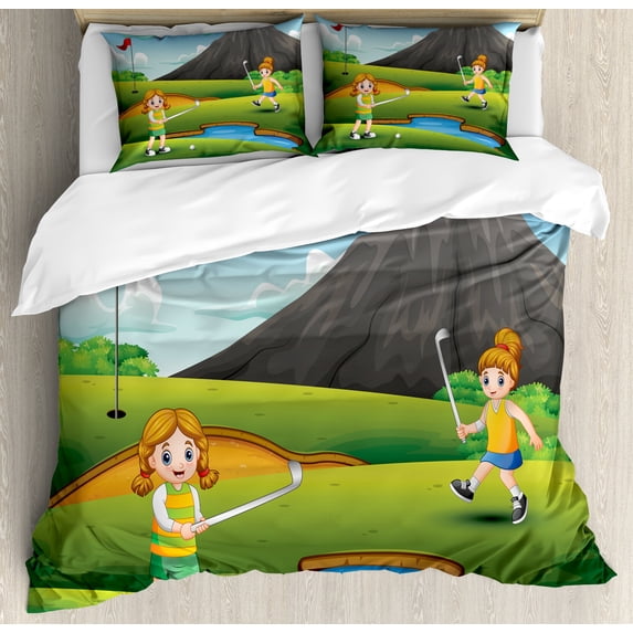 Ambesonne Golf Course Scene Duvet Cover Sets, Golfer, 2-Queen, Apple ...