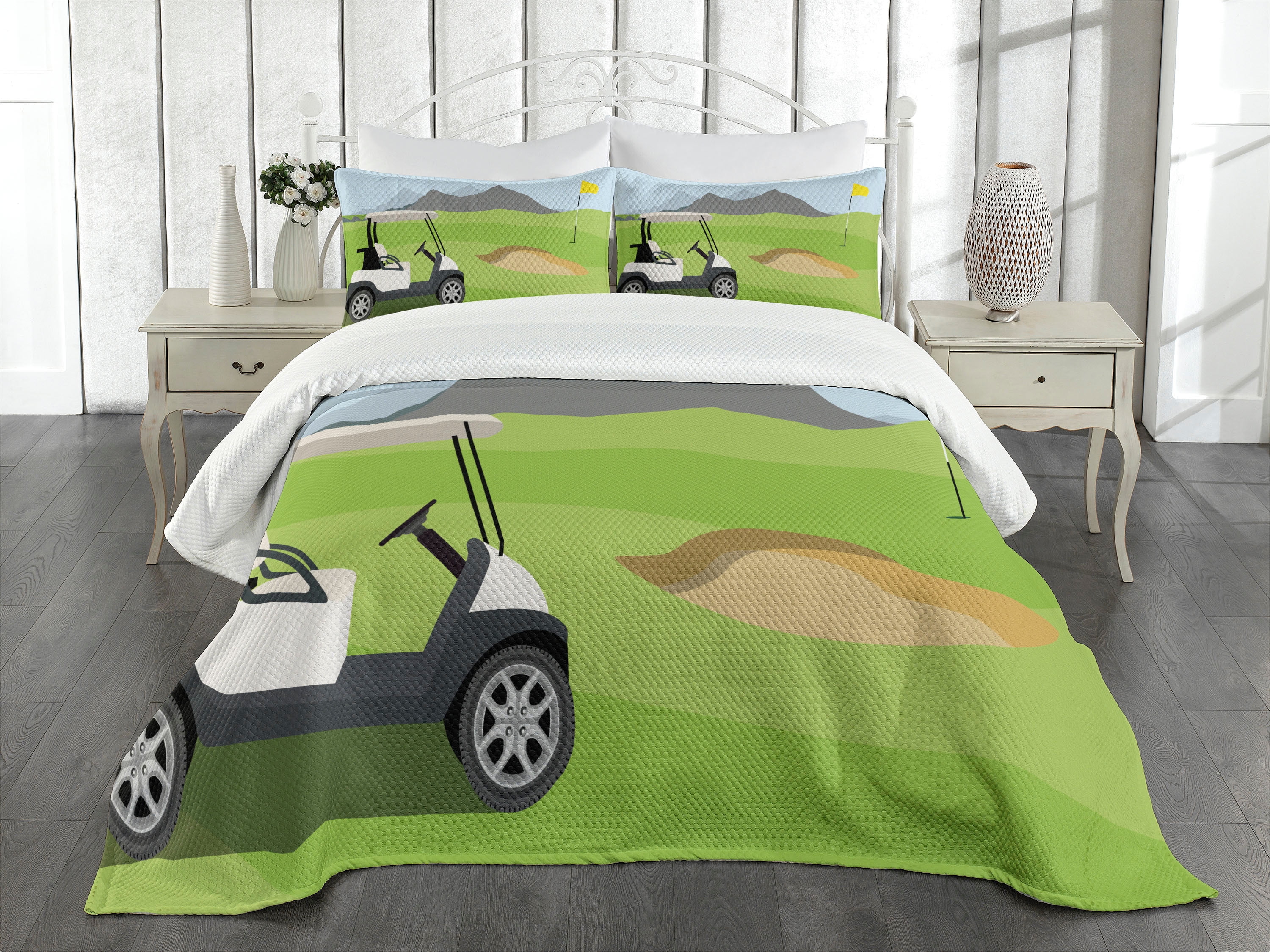 Ambesonne Golf Course Scene Quilted Bedspread Set 3 Pcs, Cartoon Golf ...