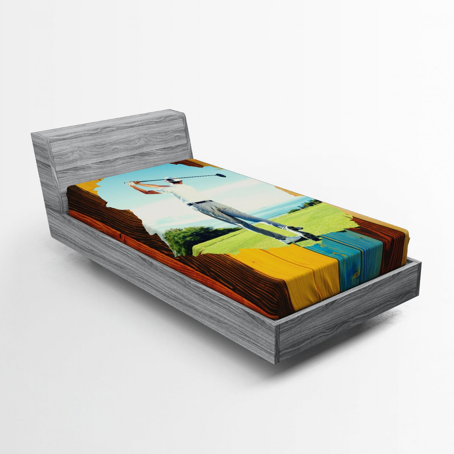 Ambesonne Golf Fitted Sheet, Back View of Golfer Man Wooden, Twin Size ...