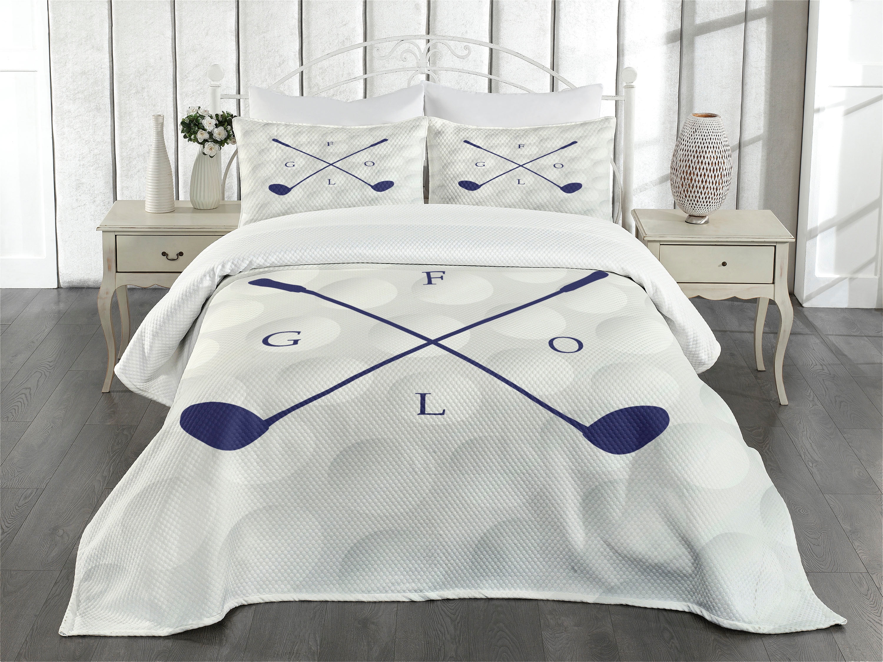 Ambesonne Golf Quilted Bedspread Set 3 Pcs, Golf Clubs on Ball ...
