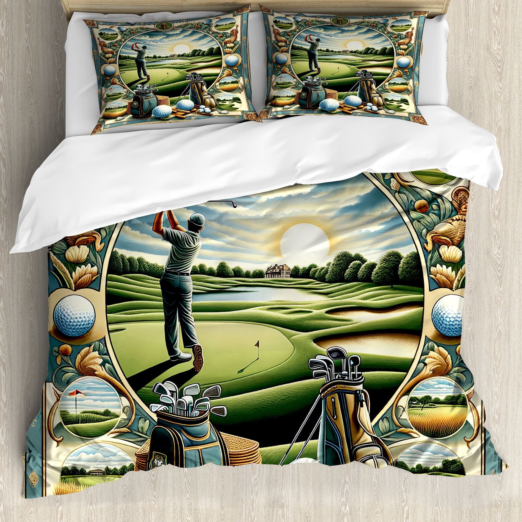 Ambesonne Golf Themed Duvet Cover Set, Classicism Painting, King, Fern ...