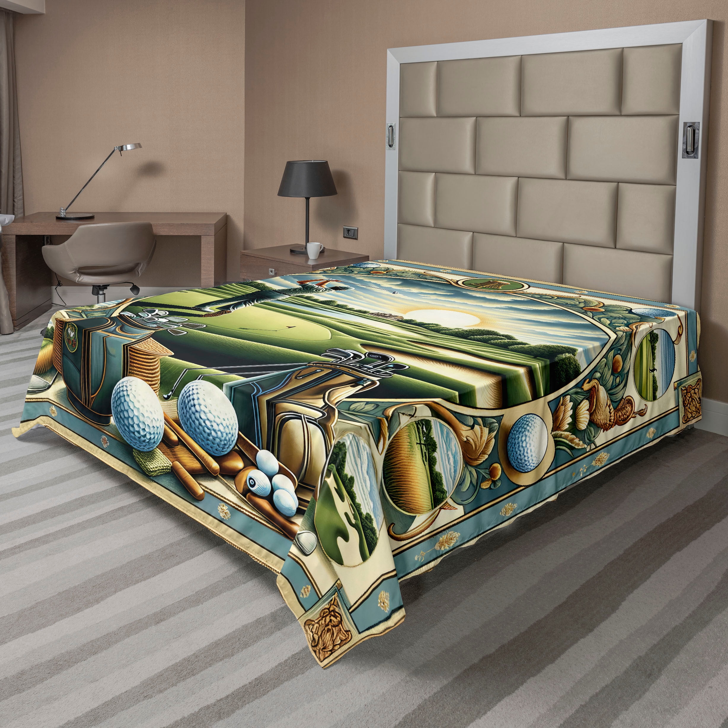 Ambesonne Golf Themed Flat Sheet, Classicism Painting, Full Size, Fern ...