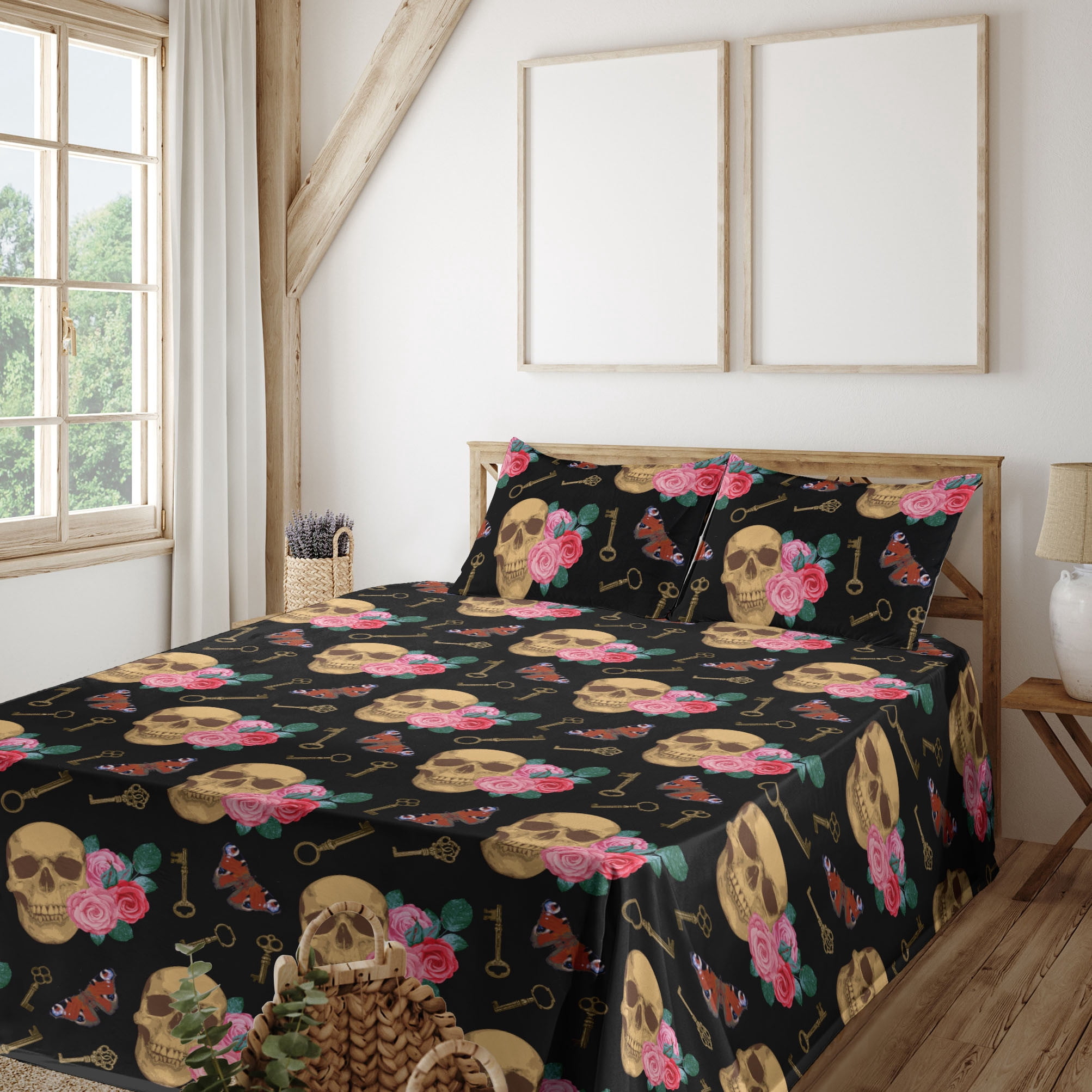 Ambesonne Goth Vibes Fitted & Flat Sheet with Shams 4 Pcs Set, Art of ...