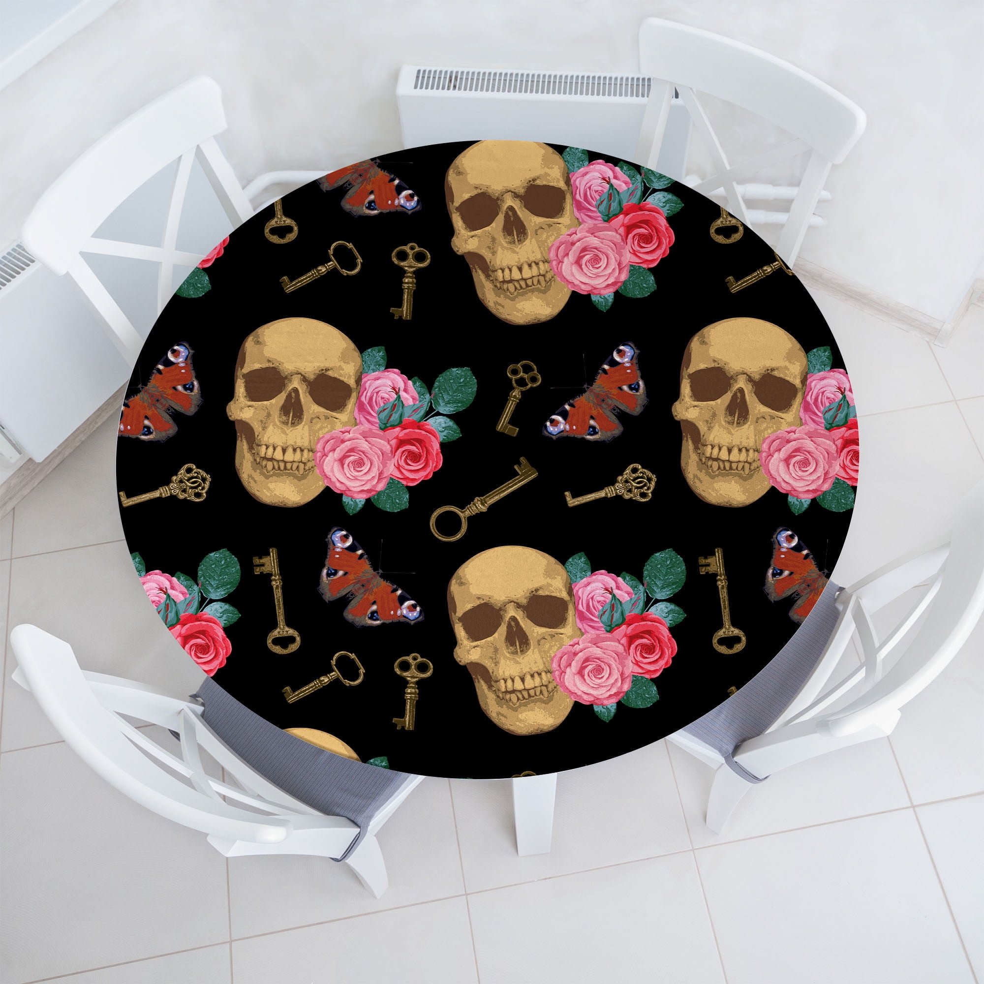 Ambesonne Goth Vibes Fitted Round Tablecloth, Art of Occult Death Moth ...