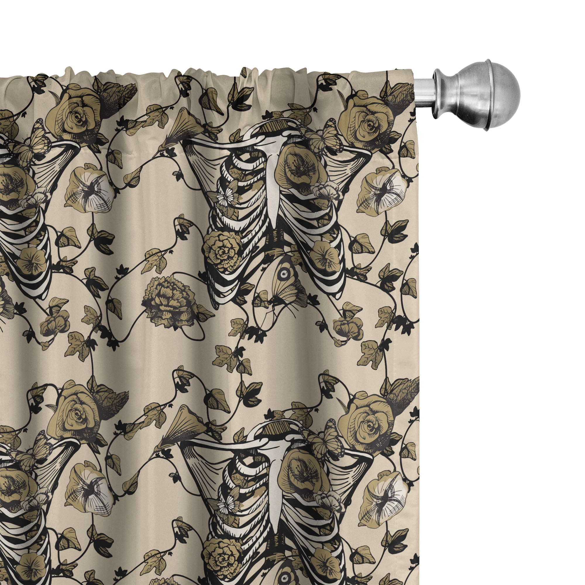 Ambesonne Gothic Window Curtains, Ribcage Fall Roses Butterfly, Each 28 ...