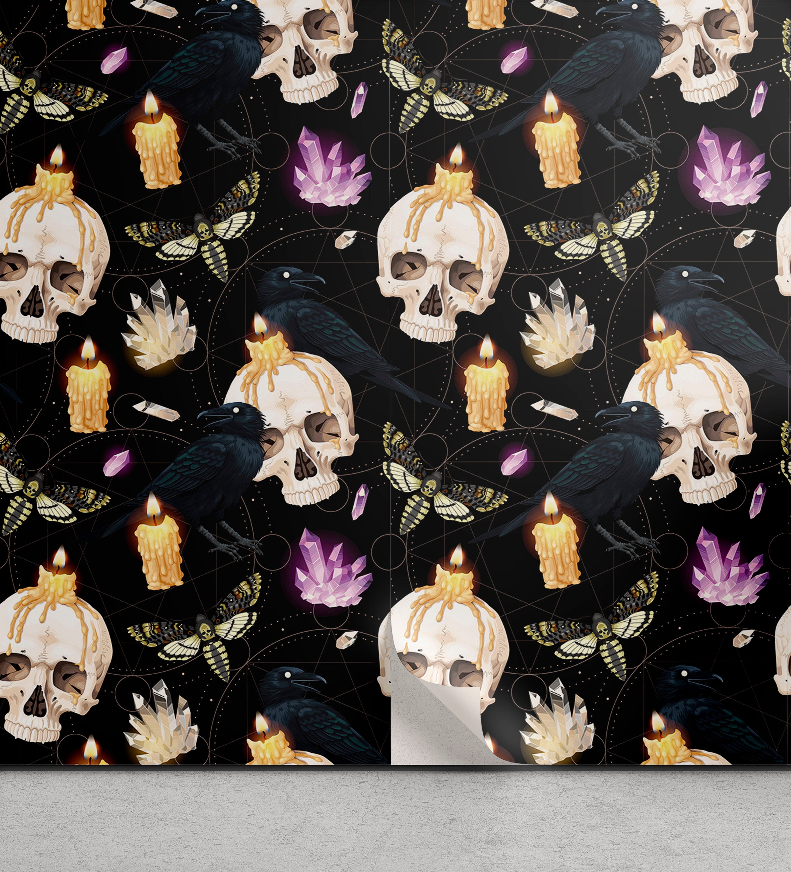 Ambesonne Gothic Art Peel & Stick Wallpaper for Home, Spooky Ravens ...
