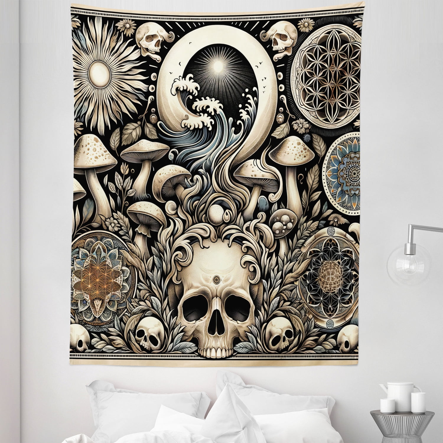 Ambesonne Gothic Art Tapestry Twin Size, Mushroom Skulls Occult, 68"x88 ...