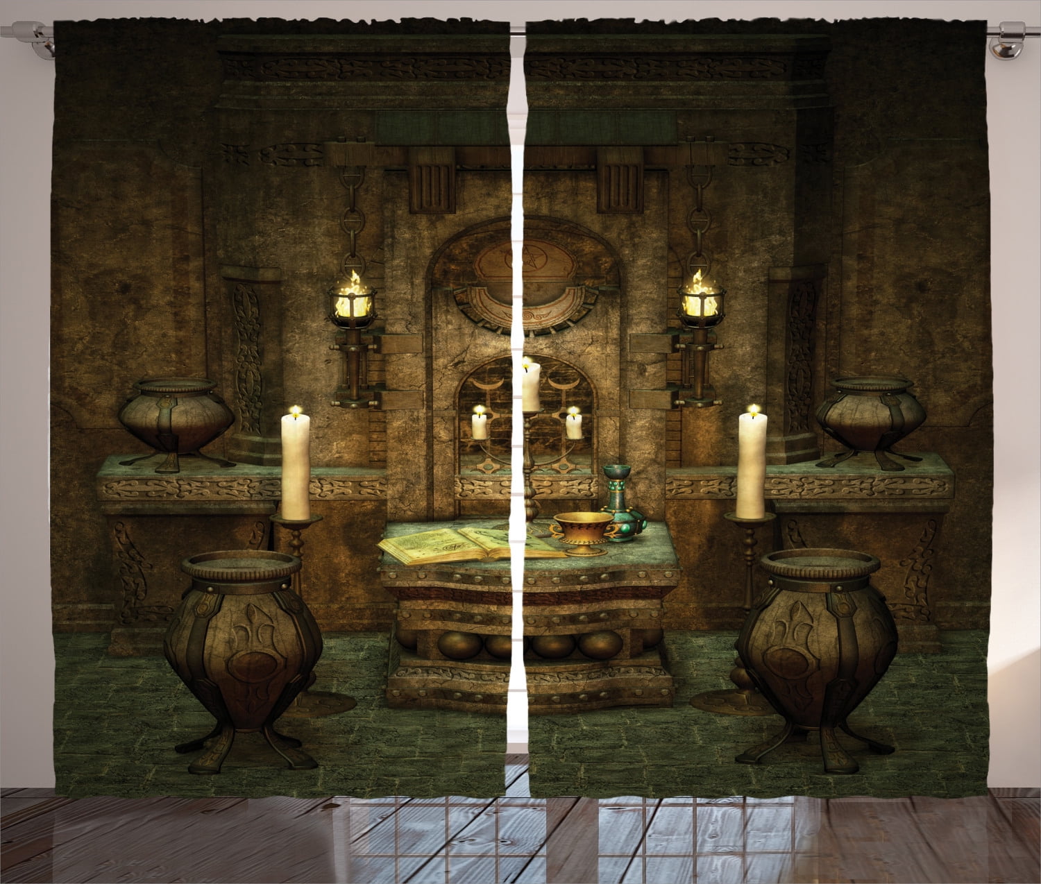 Ambesonne Gothic Curtains 2 Panel Set, Altar Pentagram Candles, 108" x ...