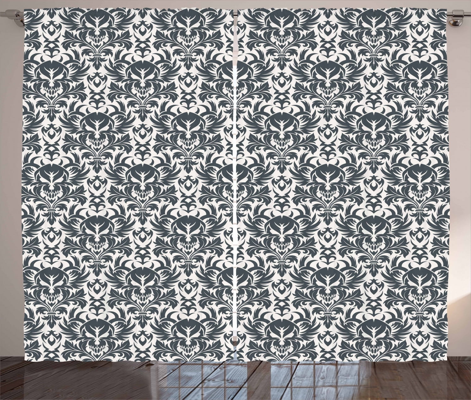 Ambesonne Gothic Curtains 2 Panel Set, Damask Inspired Flourish, 108" x ...