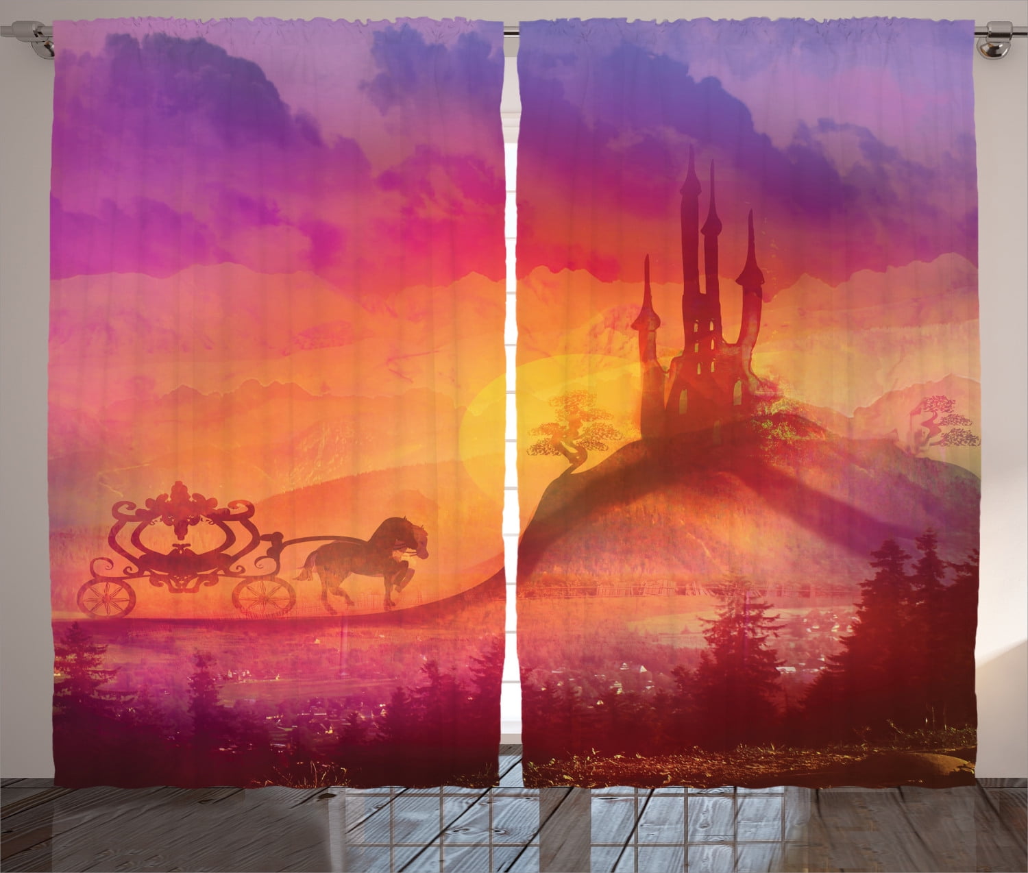 Ambesonne Gothic Curtains 2 Panel Set, Medieval Castle Kingdom, 108" x ...