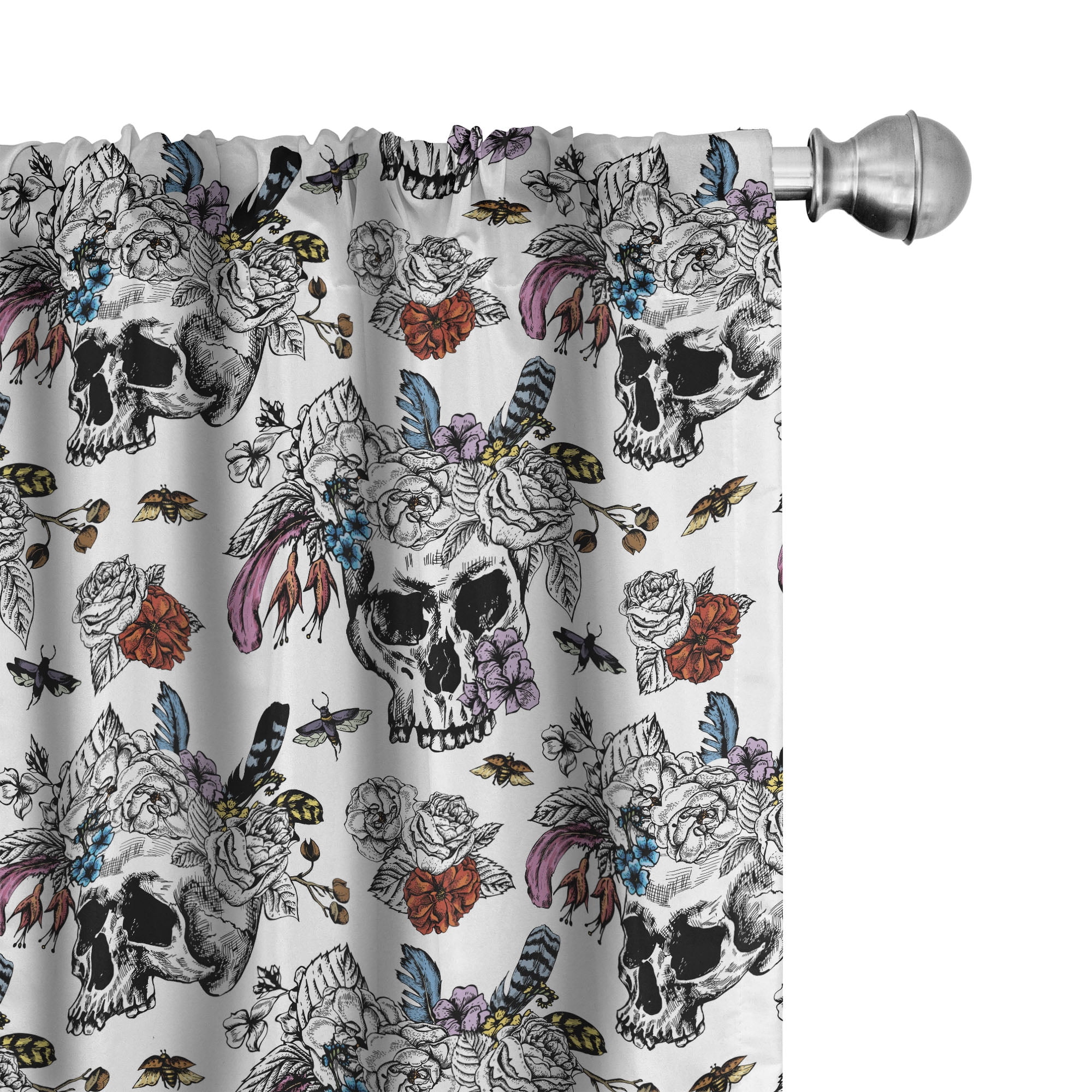 Ambesonne Gothic Curtains, Day of the Dead Skulls, Pair of 28"x63 ...
