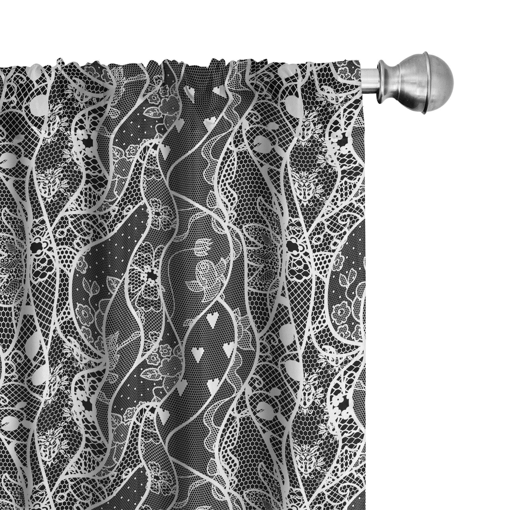 Ambesonne Gothic Curtains, Vintage Roses Hearts, Pair of 28"x84", Black ...