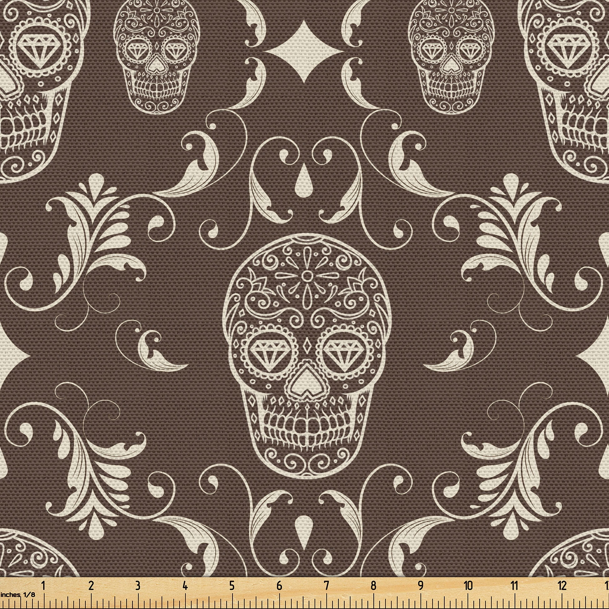 Ambesonne Gothic Fabric by the Yard, Retro Rococo Skull Pattern, 1 Yard ...