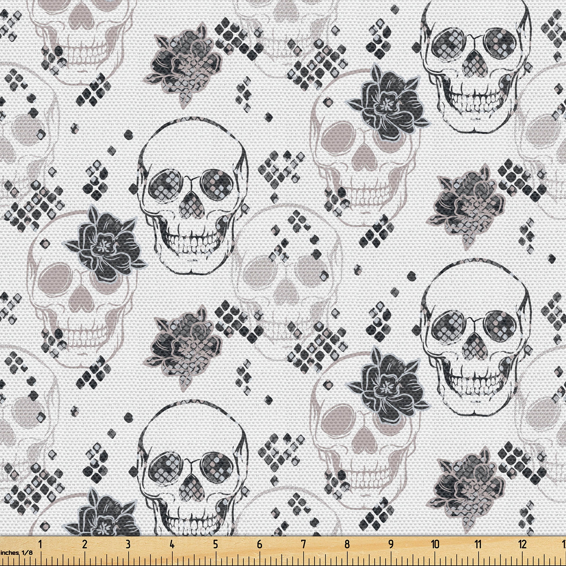 Ambesonne Gothic Fabric by the Yard Upholstery, Old School Skulls ...