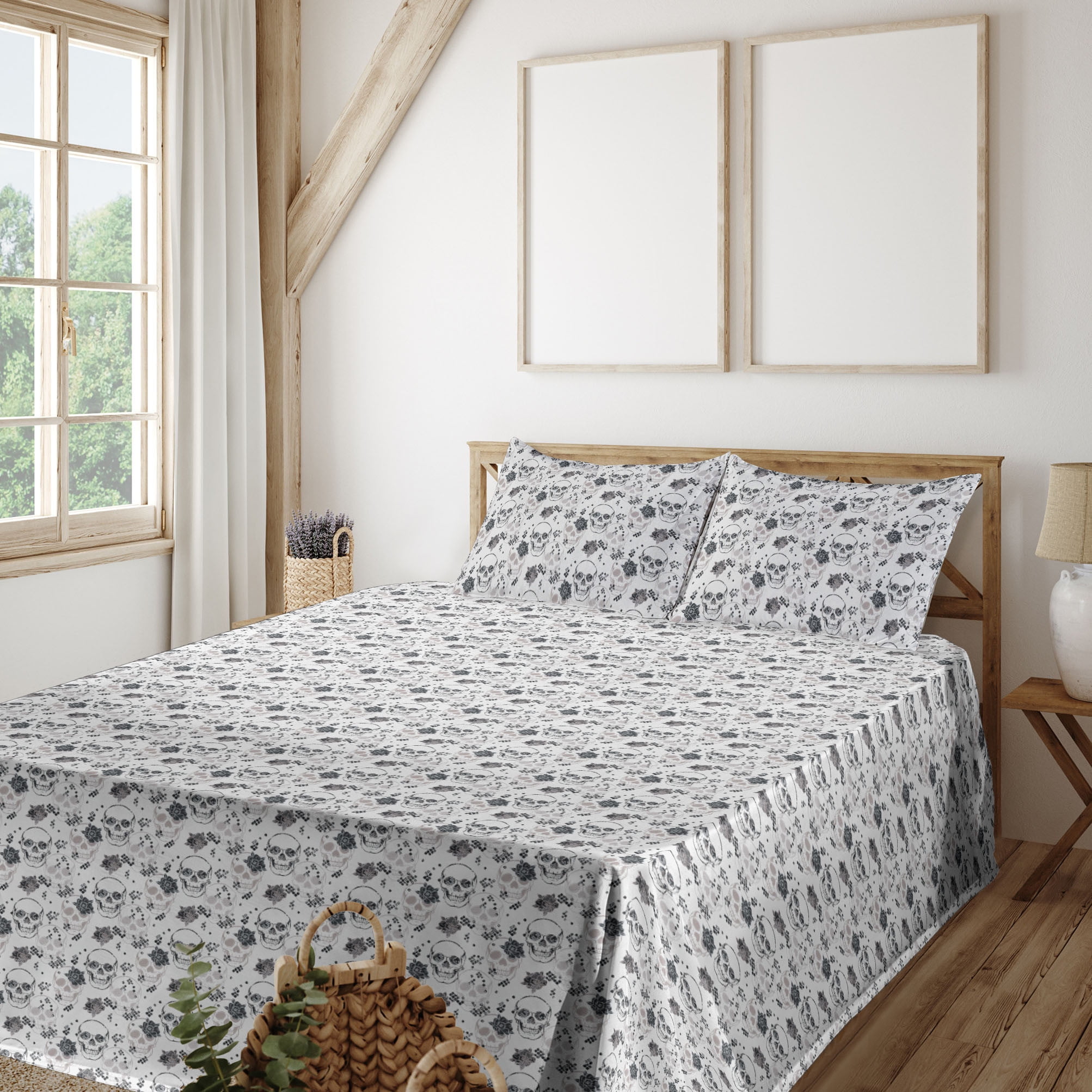 Ambesonne Gothic Fitted & Flat Sheet with Shams 4 Pcs Set, Traditional ...