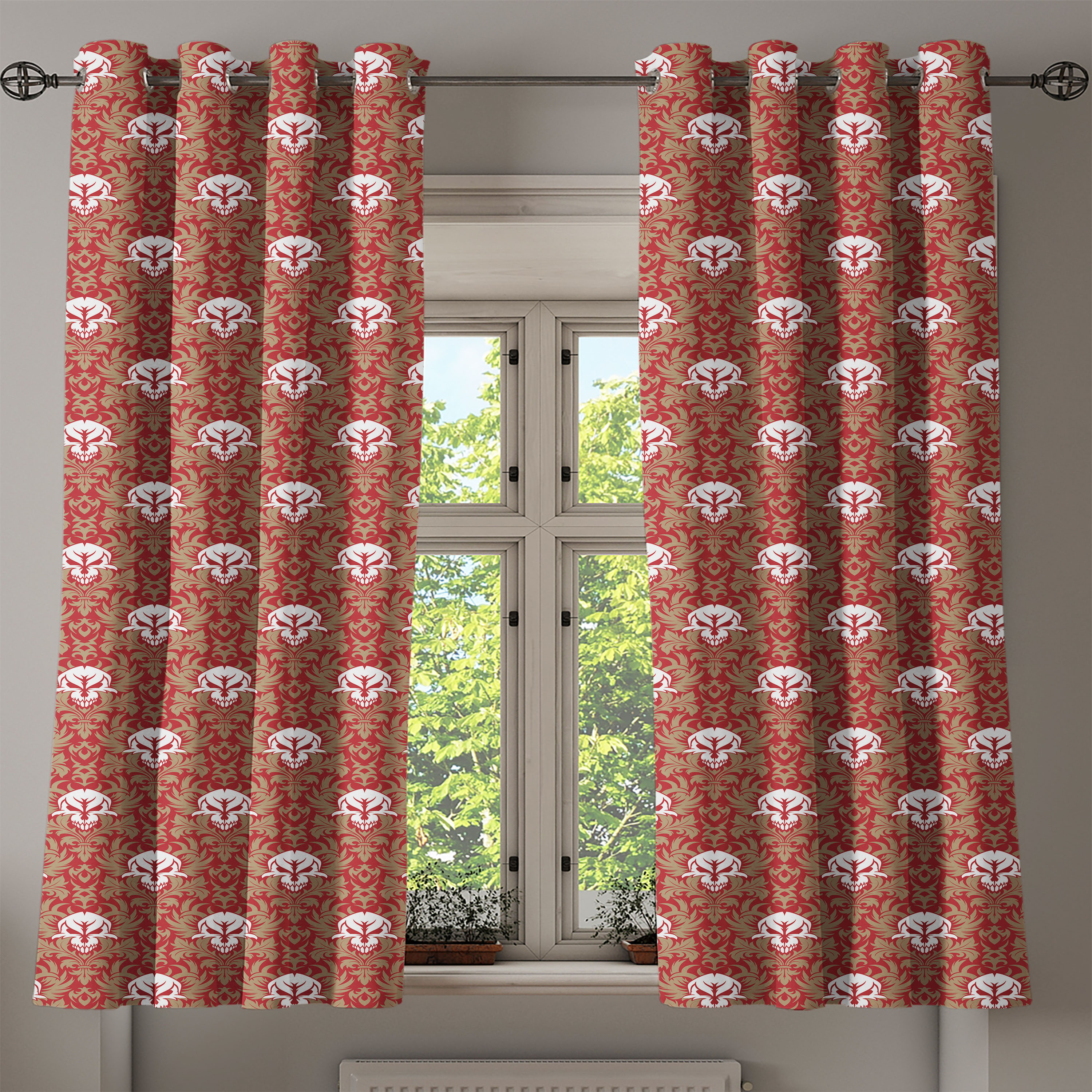 Ambesonne Gothic Grommet Curtain, Baroque Floral Skulls, 50" x 63 ...