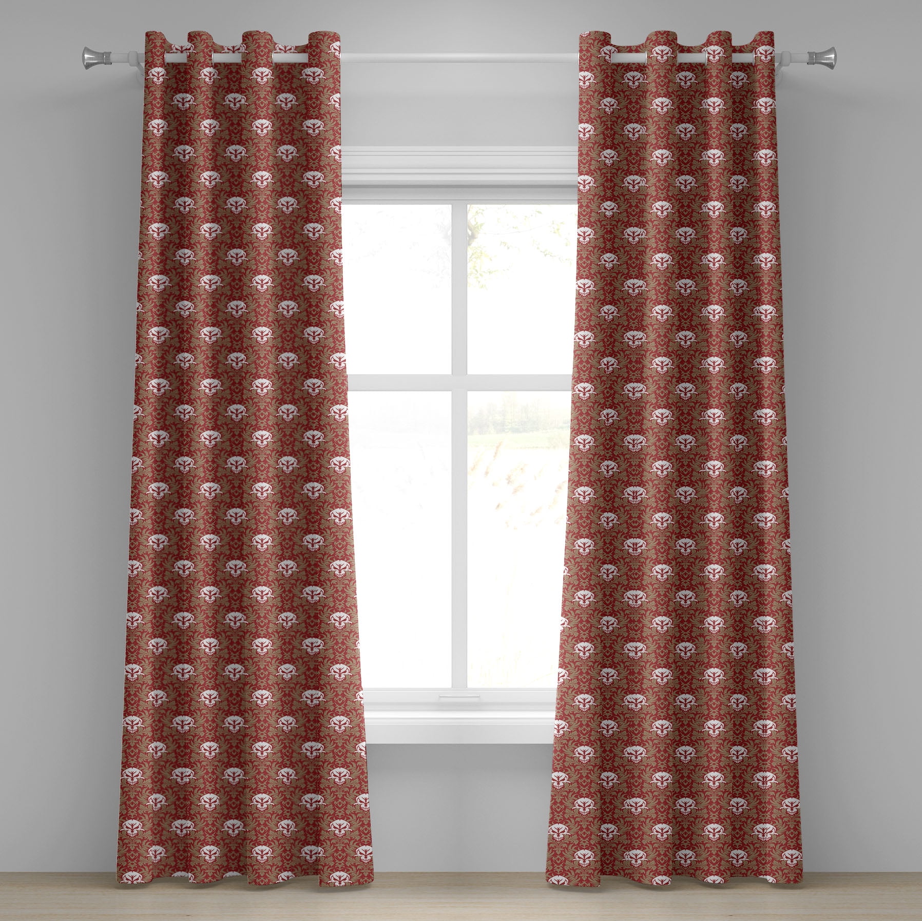 Ambesonne Gothic Grommet Curtain, Baroque Floral Skulls, 50" x 72 ...