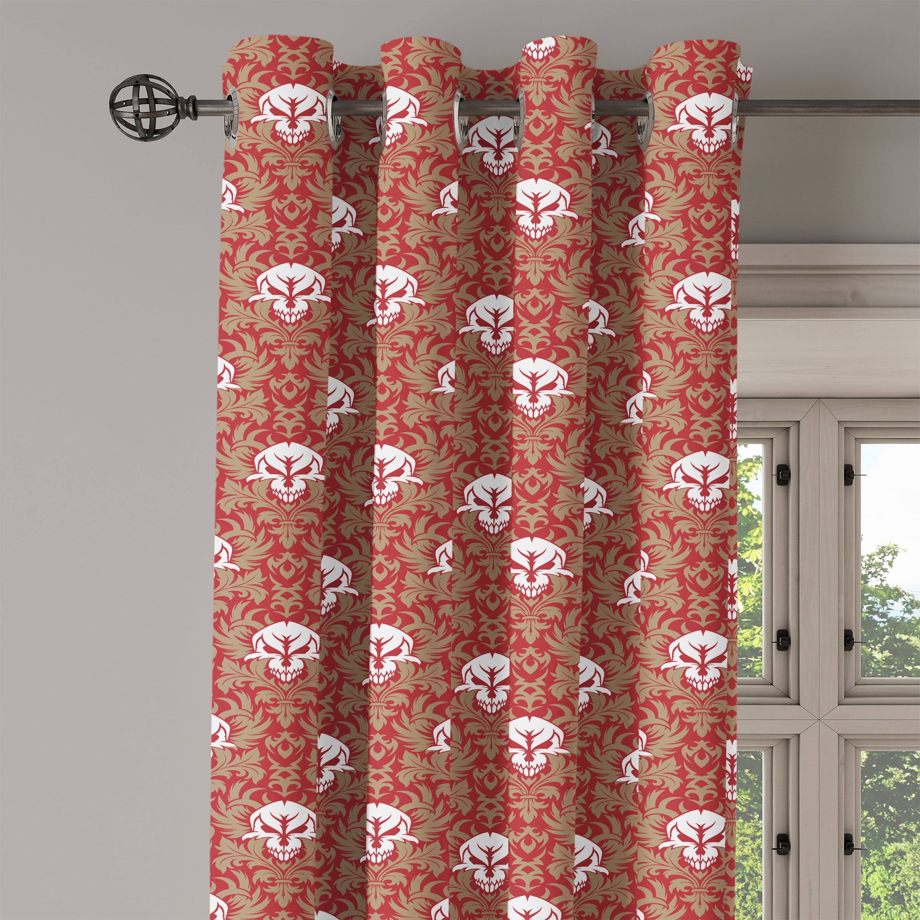 Ambesonne Gothic Grommet Curtain Single Panel, Baroque Floral Skulls ...