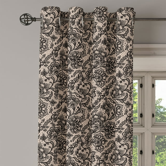 Ambesonne Gothic Grommet Curtain Single Panel, Flowers Butterflies Lace ...