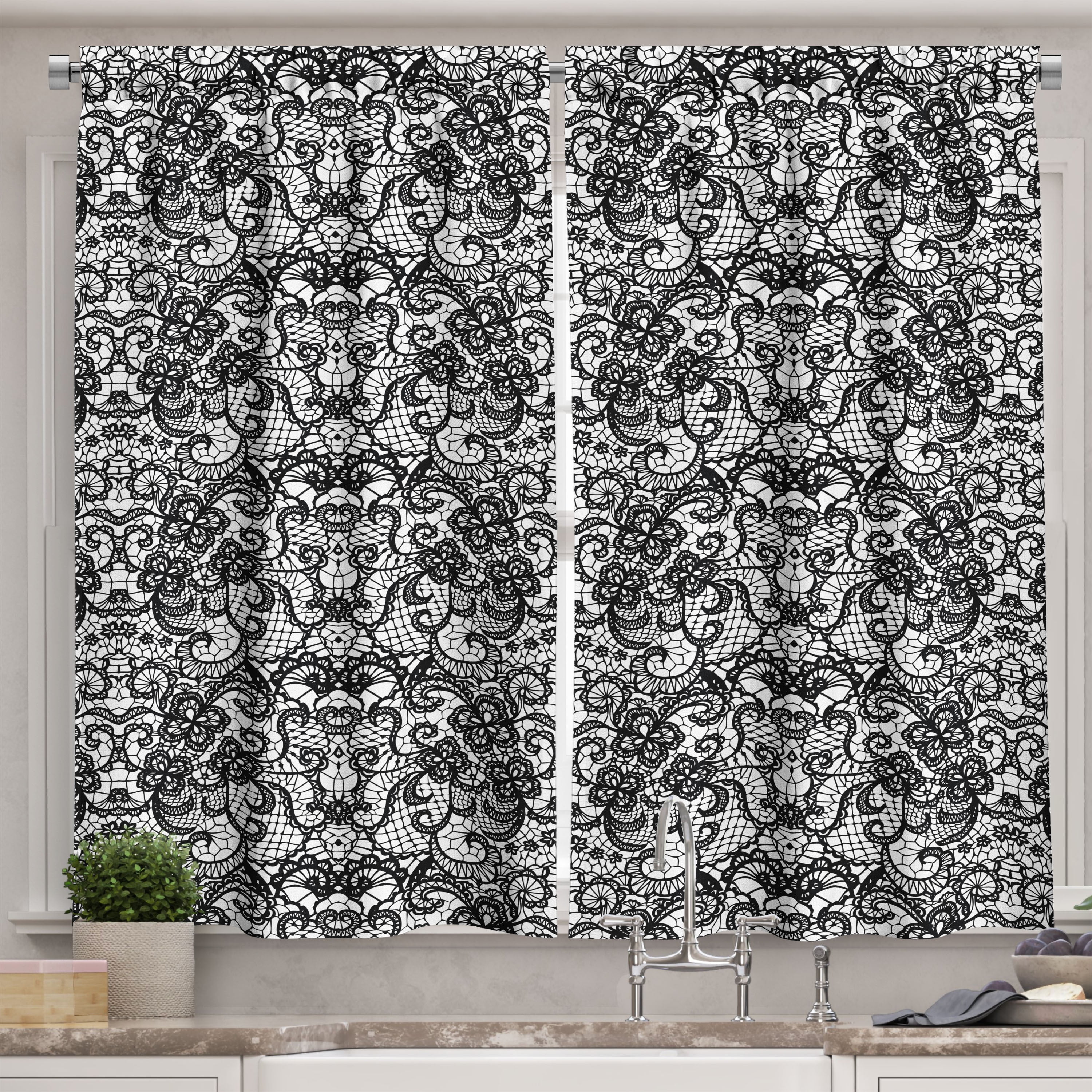 Ambesonne Gothic Kitchen Curtains, Bridal Victorian Flowers, 55"x39 ...